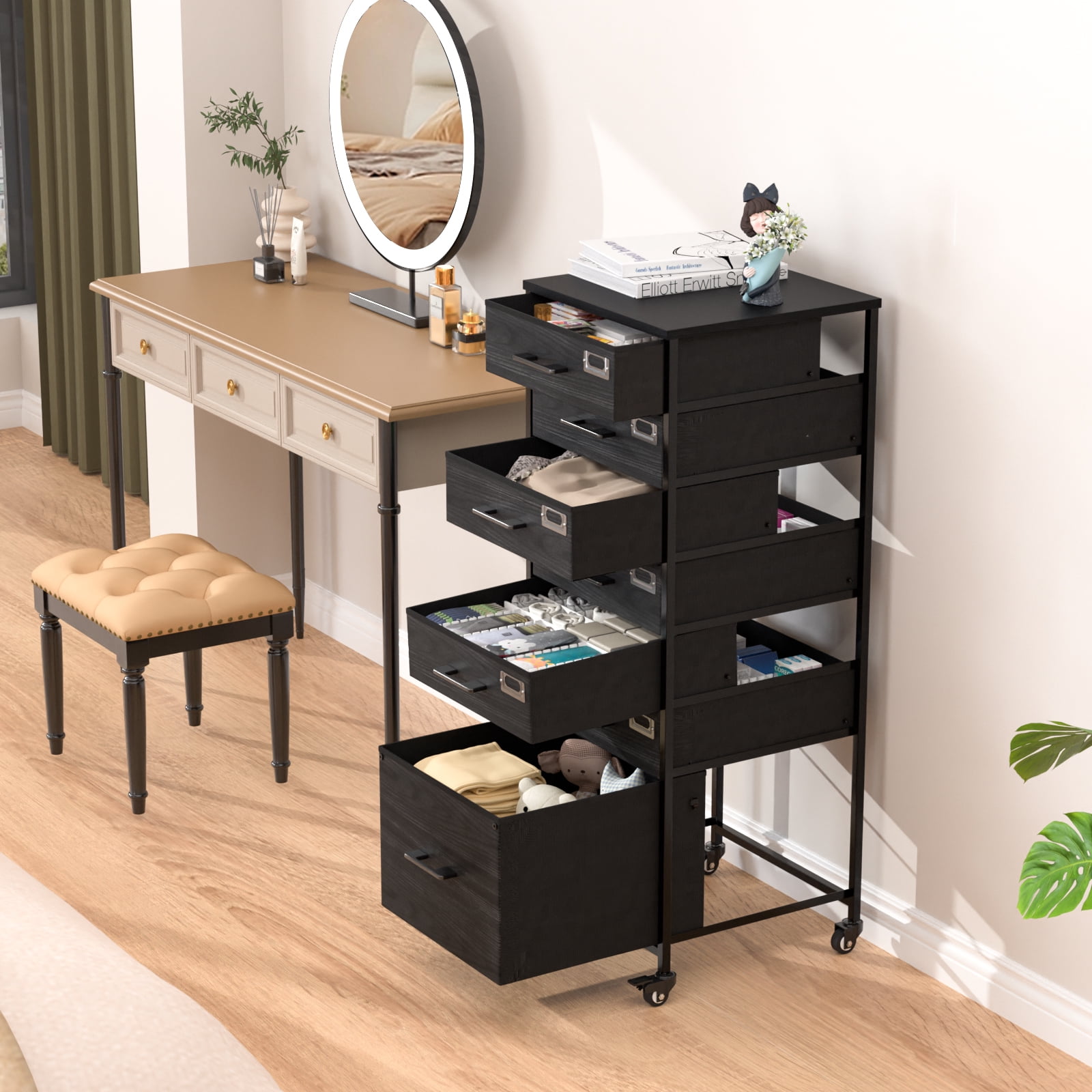 Zimtown 42.7" Tall Wood Six Drawers Movable File Cabinet with Letter ...