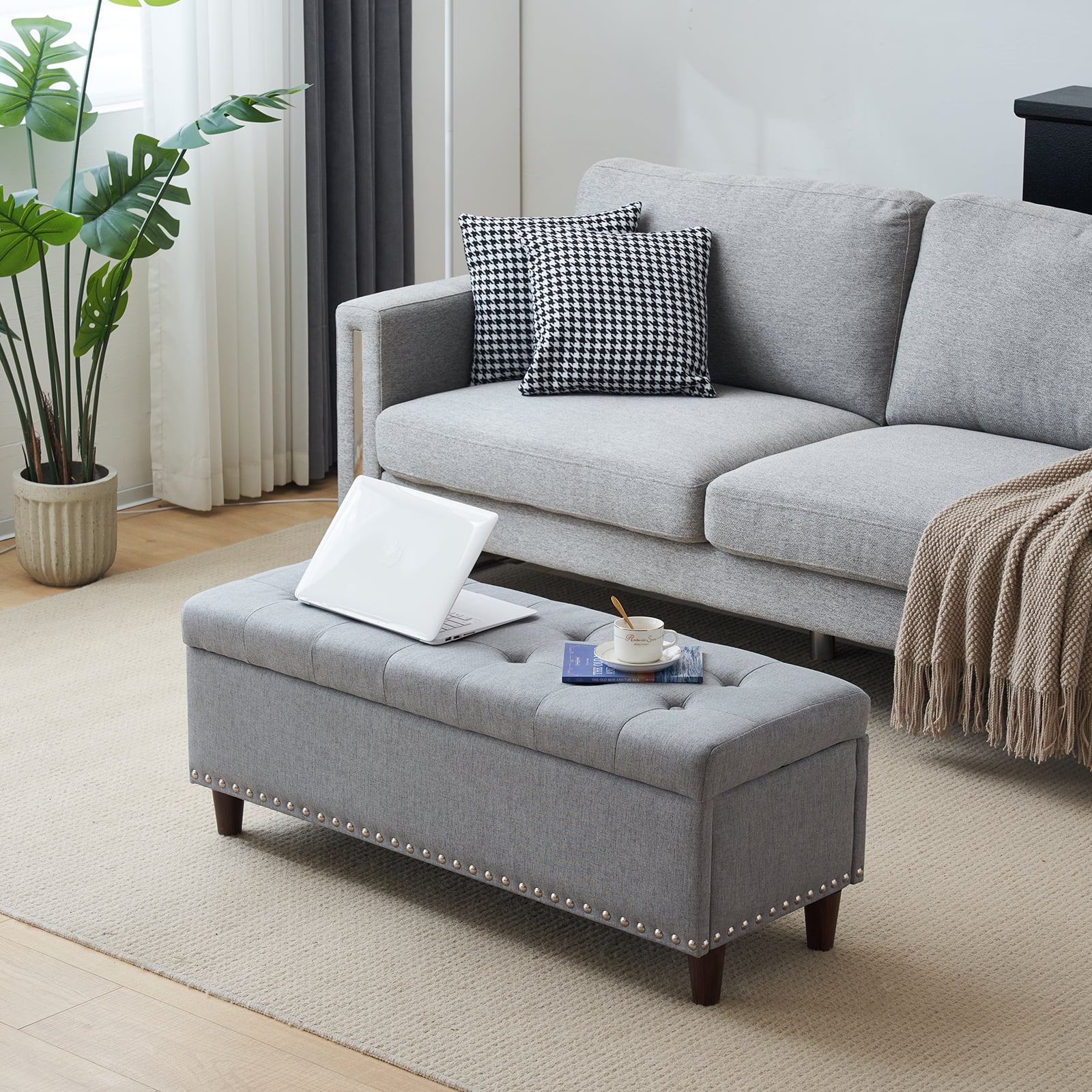 Zimtown 43'' Ottoman with Storage Organizer, Footstool with Flip-up Lid ...