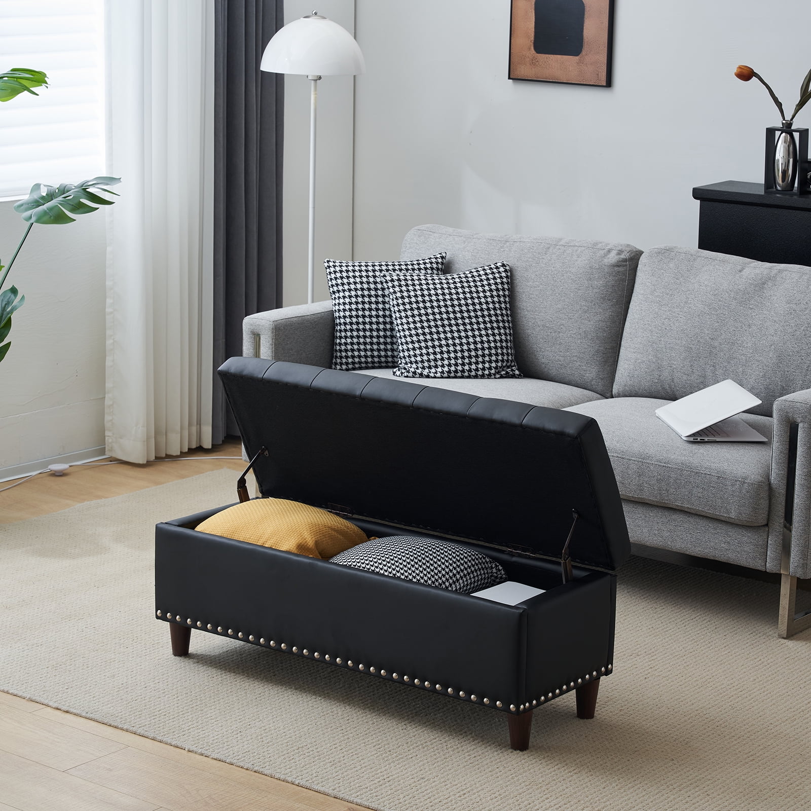 Zimtown 43'' Ottoman with Storage Organizer, Footstool with Flip-up Lid ...