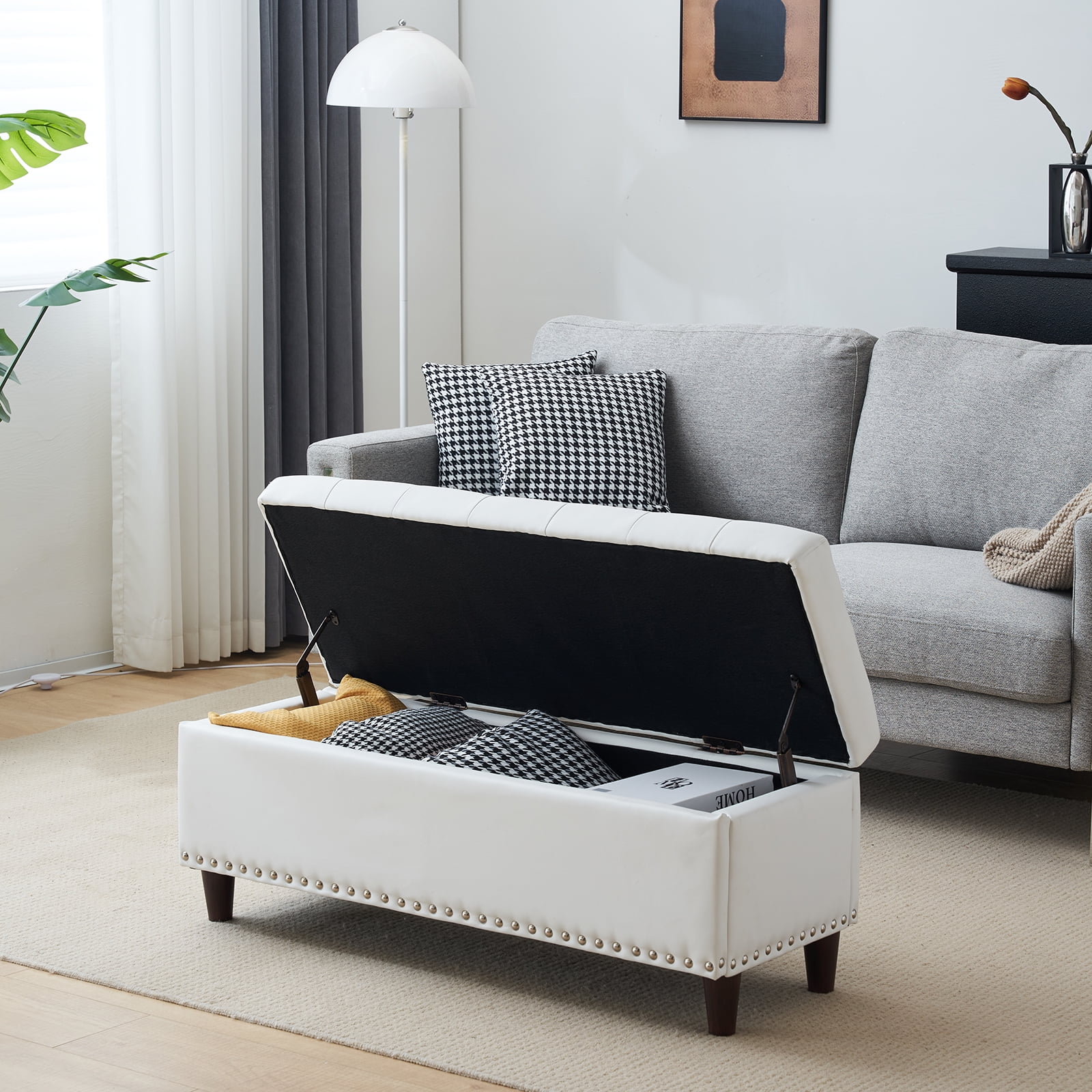 Zimtown 43'' Ottoman with Storage Organizer, Footstool with Flip-up Lid ...