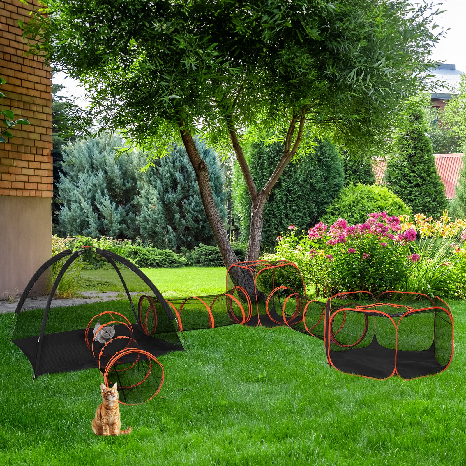 Zimtown 43in Outdoor Cat Enclosure, Playpen with Tunnel for Indoor Cats ...