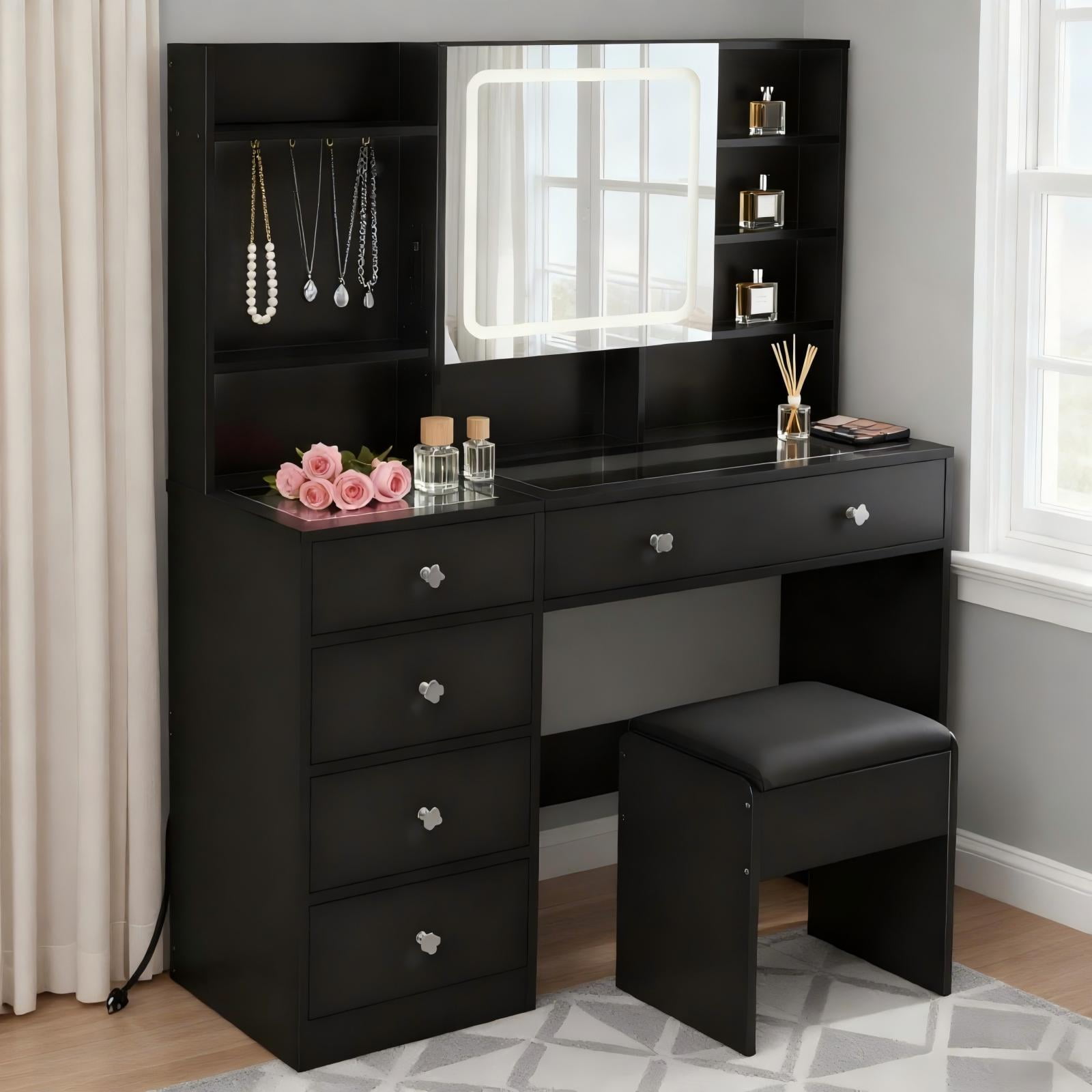 Zimtown 47" Vanity Desk with Charging Station, Makeup Table with 5 ...
