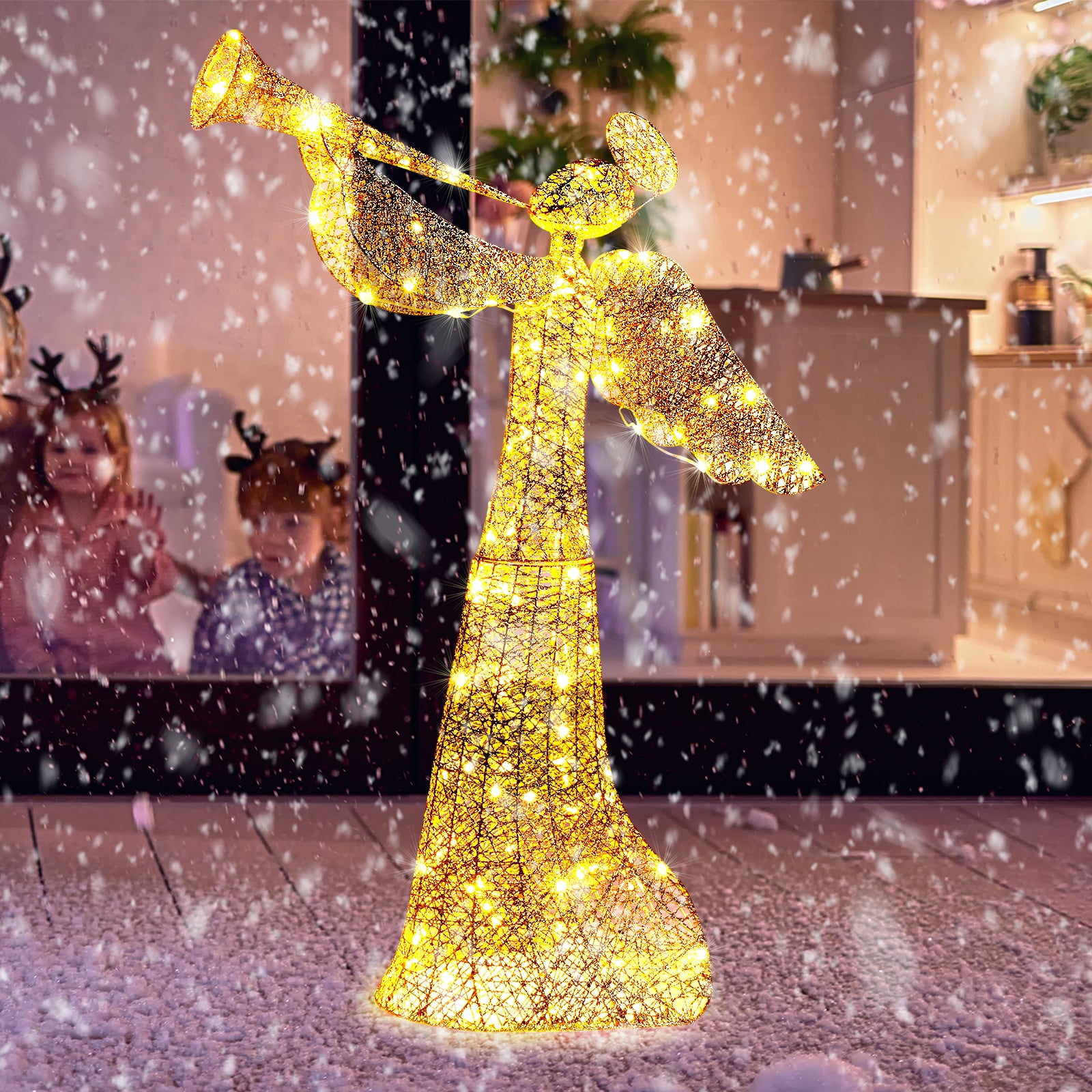 Zimtown 4ft Pre-Lit Outdoor Xmas Decor, Angel Figure with 130 LED ...
