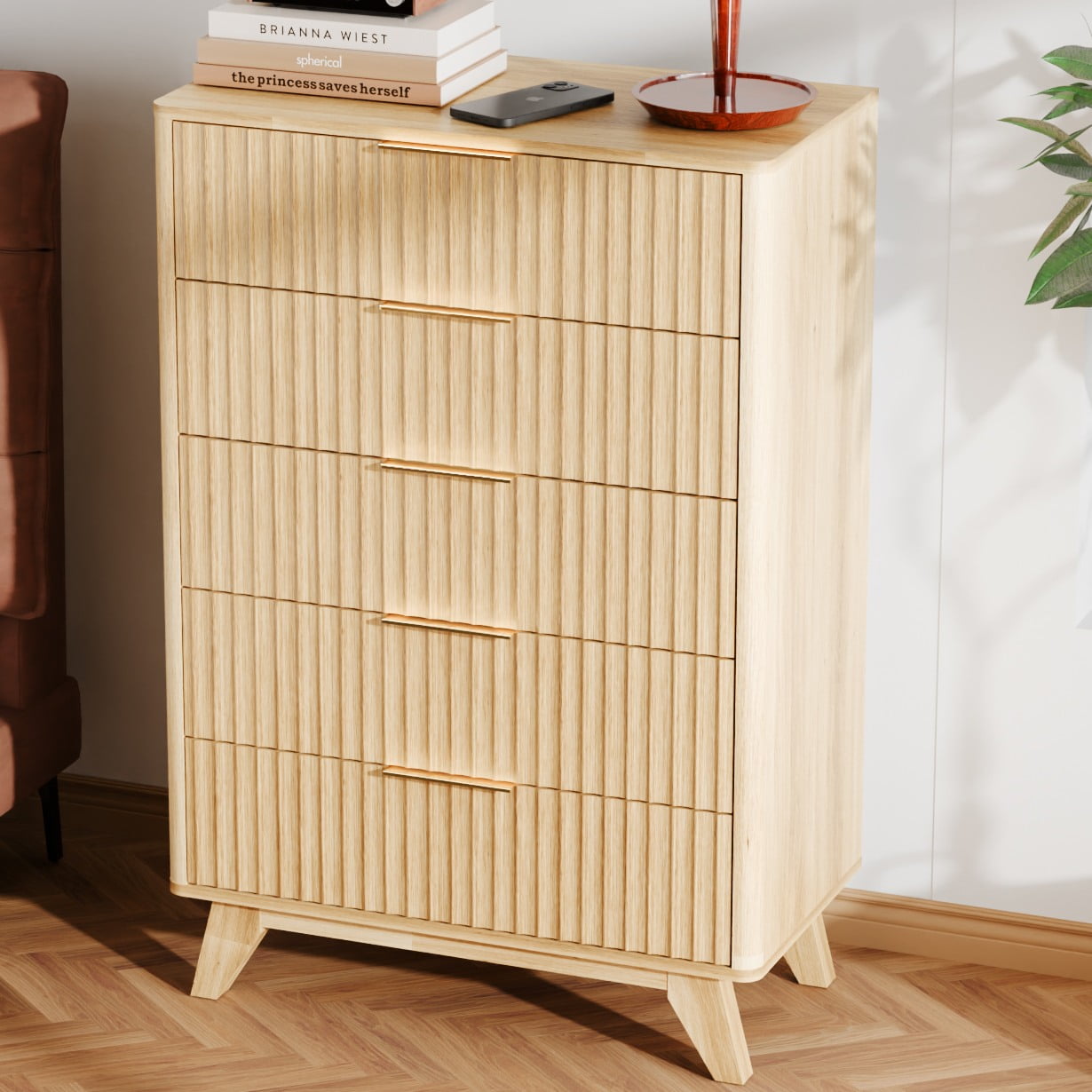 Zimtown 5 Drawer Dresser with Soft Close Drawers Modern Wood Chest of ...
