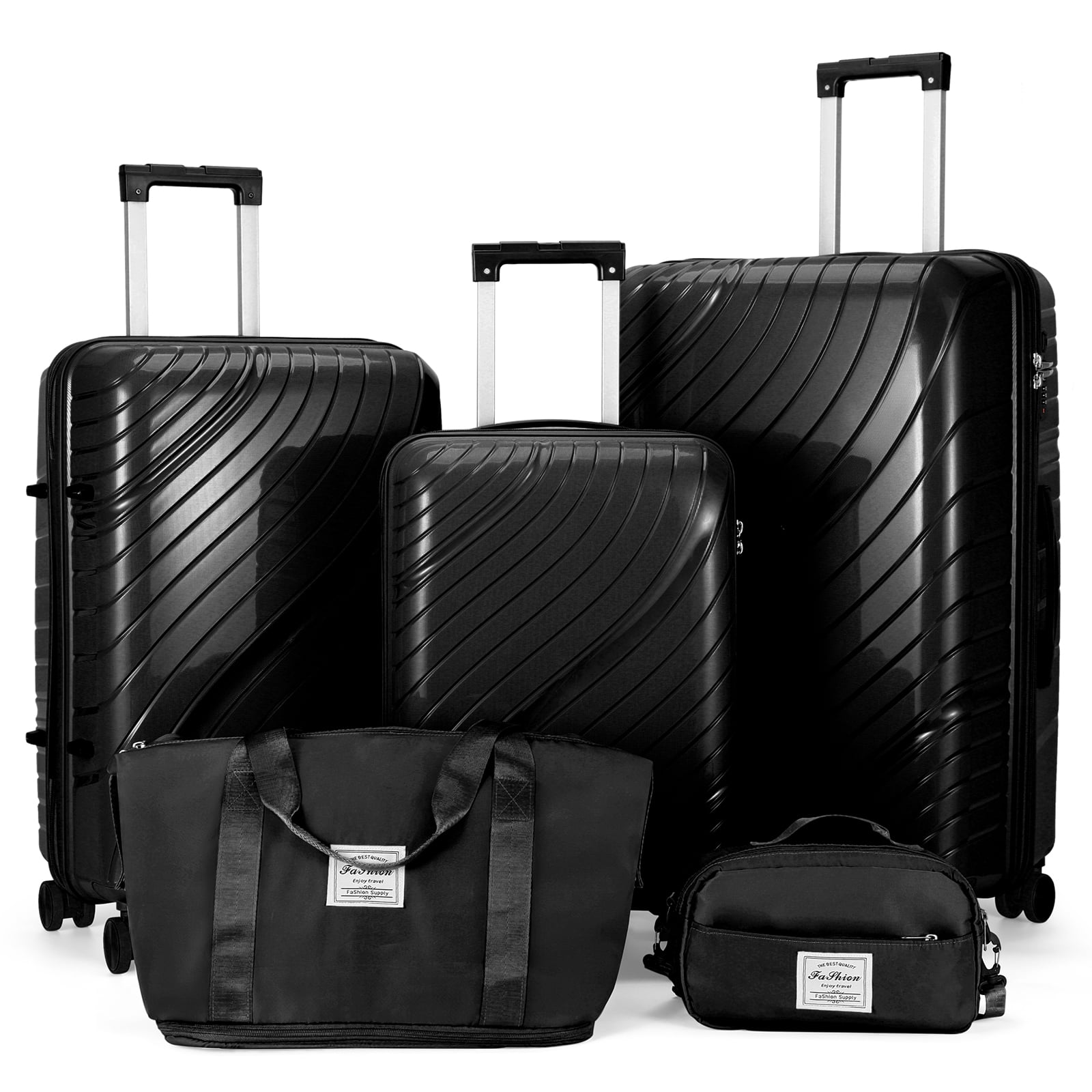 Zimtown 5 Piece Luggage Sets, PP Hardside Luggage Suitcase Set with ...