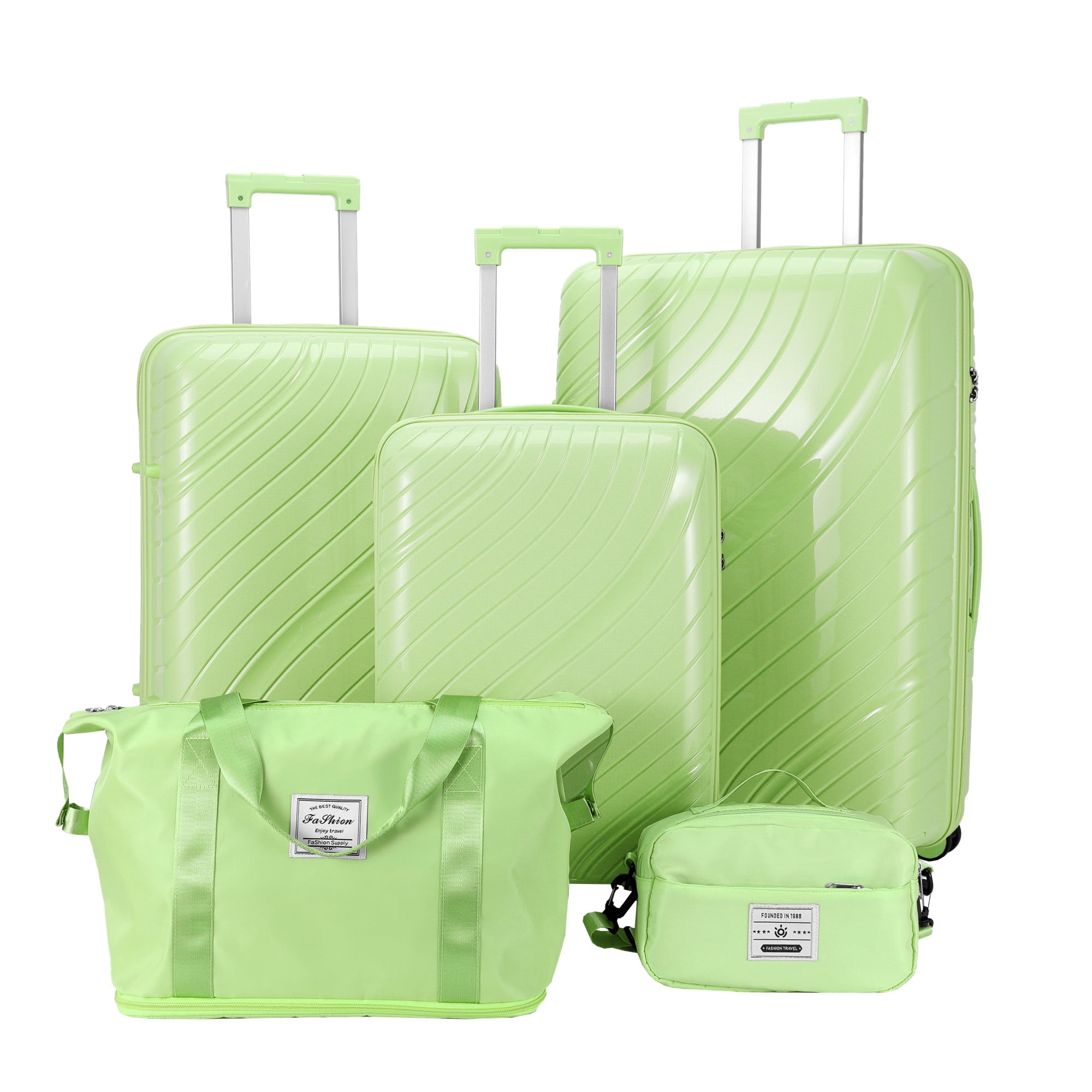 Zimtown 5 Piece Luggage Sets, PP Hardside Luggage Suitcase Set with ...