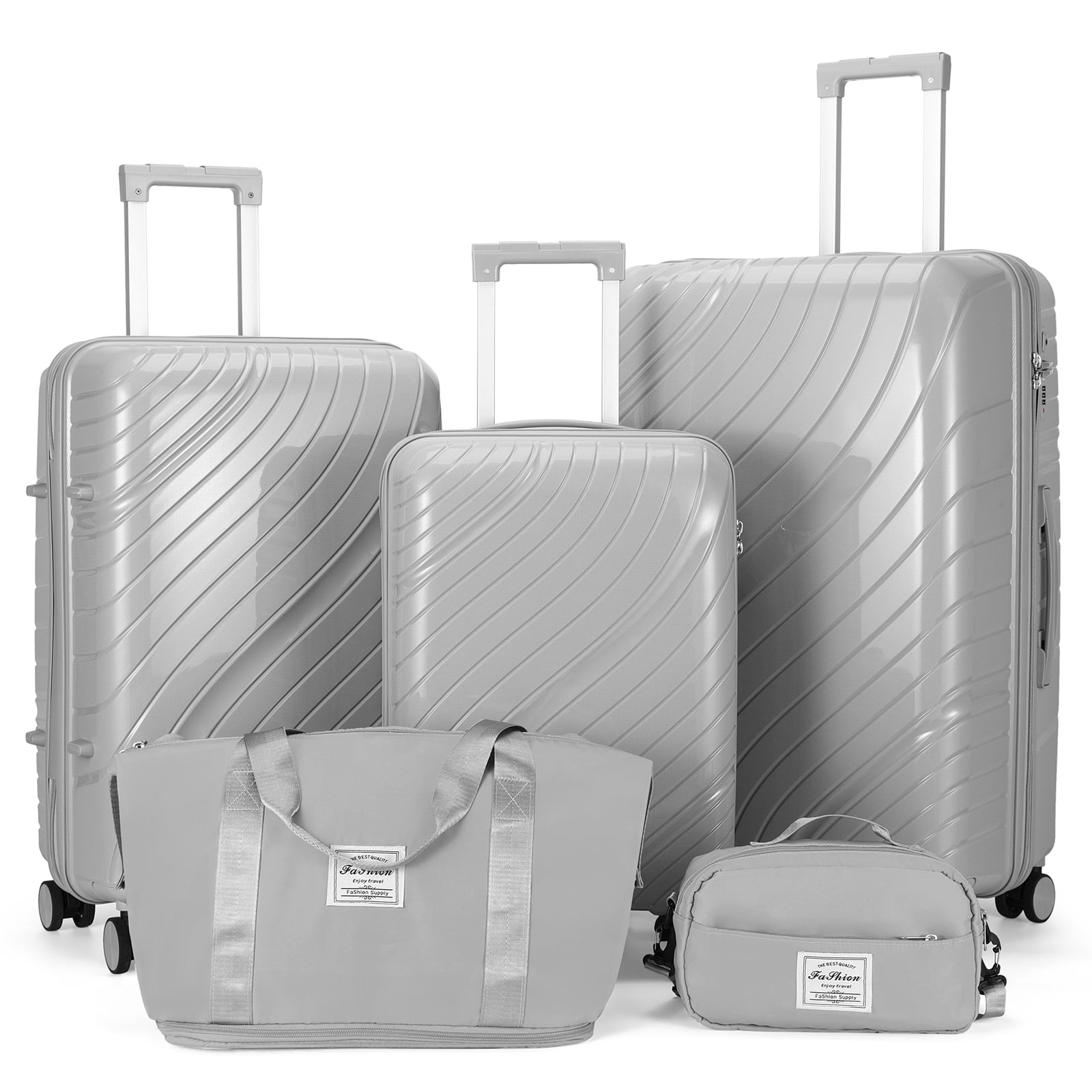 Zimtown 5 Piece Luggage Set, PP Hard Shell, Spinner Wheels, TSA Lock ...