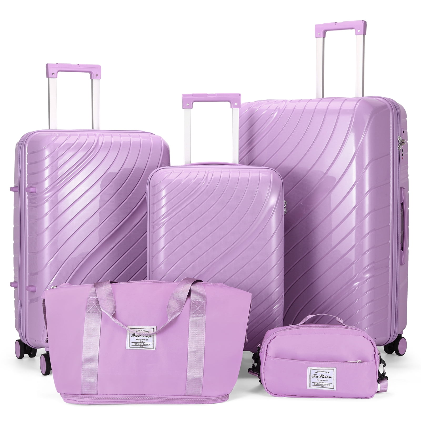Zimtown 5 Piece Luggage Sets, PP Hardside Luggage Suitcase Set with ...