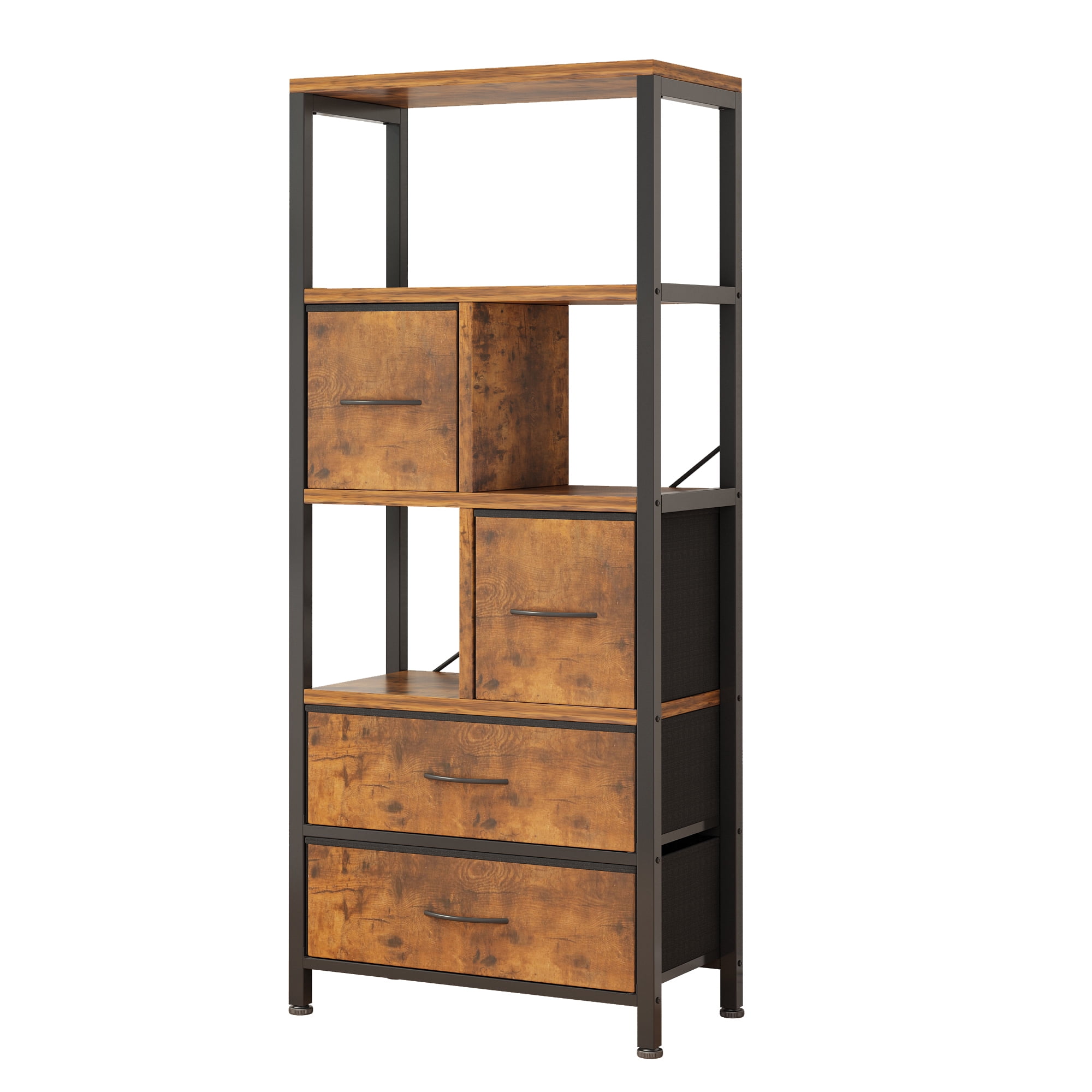 Zimtown 5-tier Iron Bookcase with 4 Drawers, Free Standing Bookshelf ...