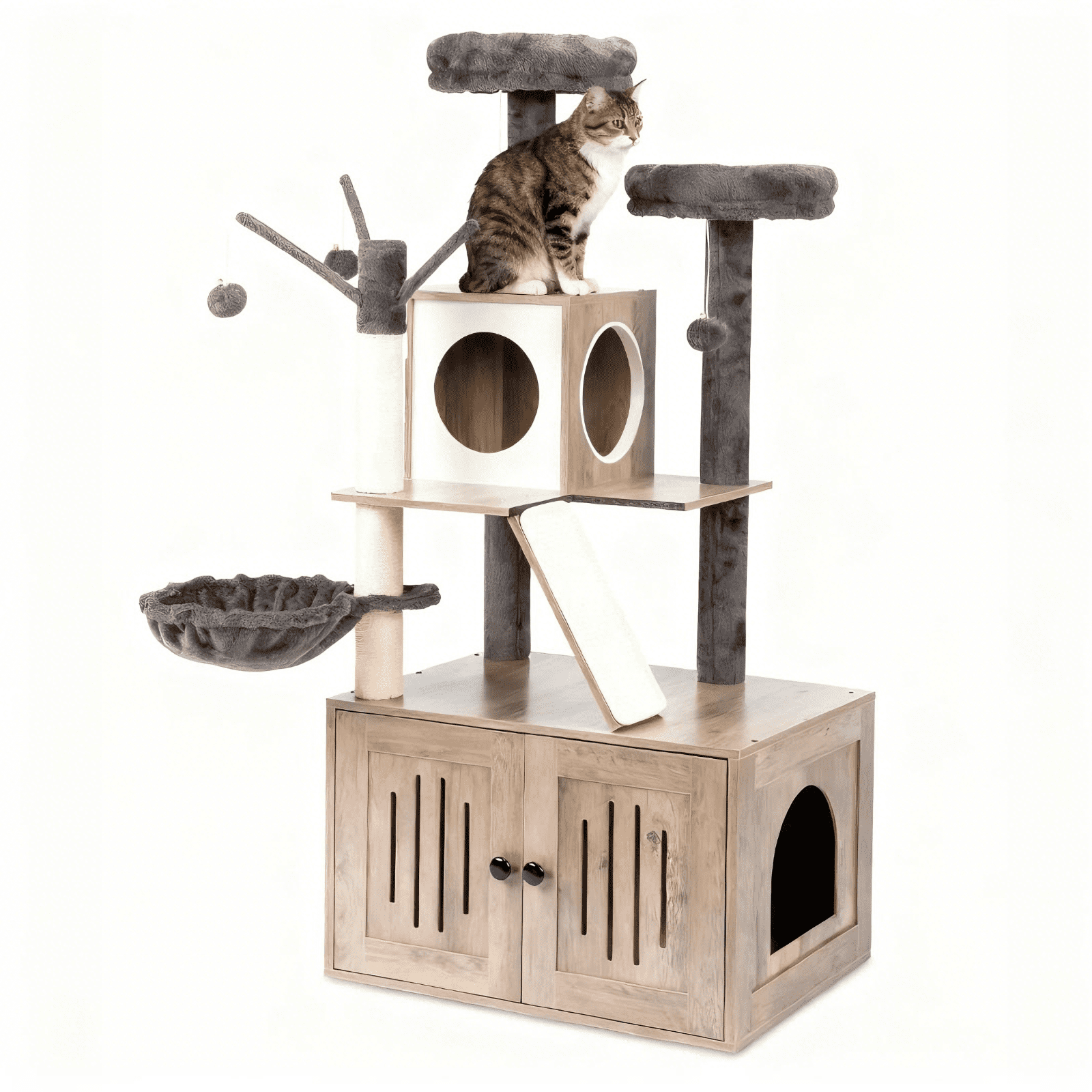 Zimtown 53-Inch All-in-1 Cat Tree with Hidden Litter Box, Multi-Level ...
