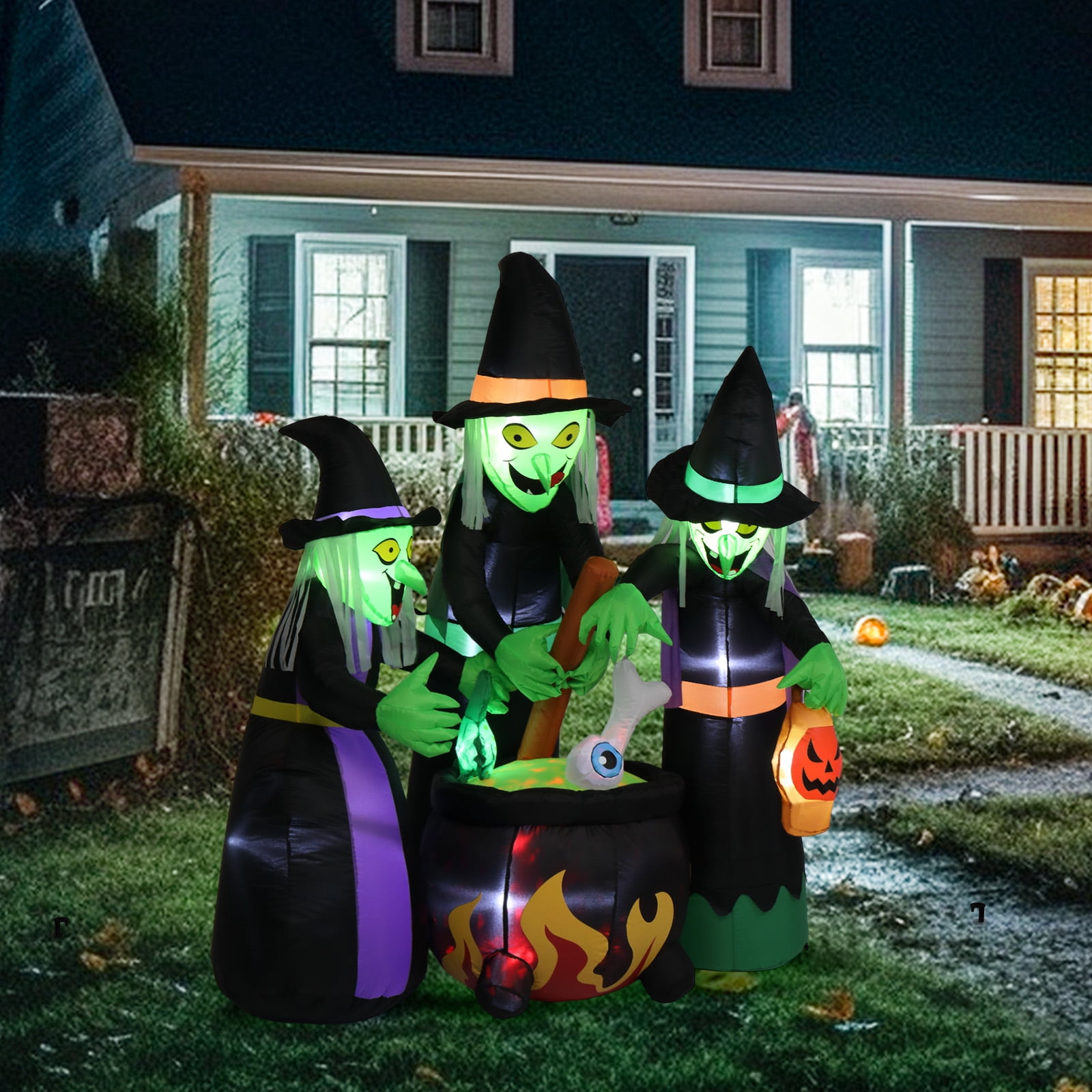 Zimtown 6 FT Spooky Halloween Inflatables Witches with Cauldron, LED ...
