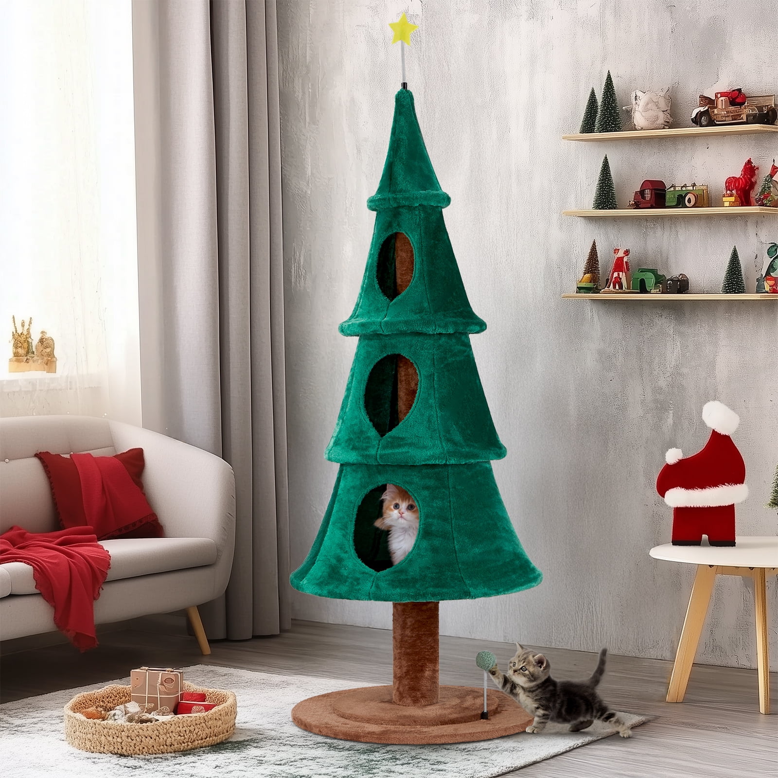 Zimtown 6FT Cat Tree Cat Tower Christmas Tree for Cats Indoor Stand ...