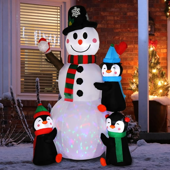 Zimtown 6FT Inflatables Snowman with Three Penguins Outdoor Christmas ...