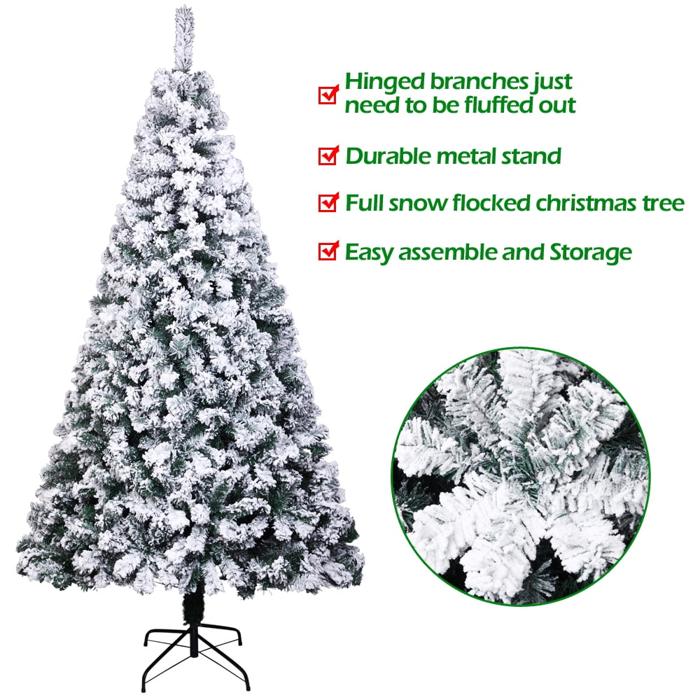 Zimtown 6ft Flocked Snow White Tree, Artificial Christmas Trees with ...
