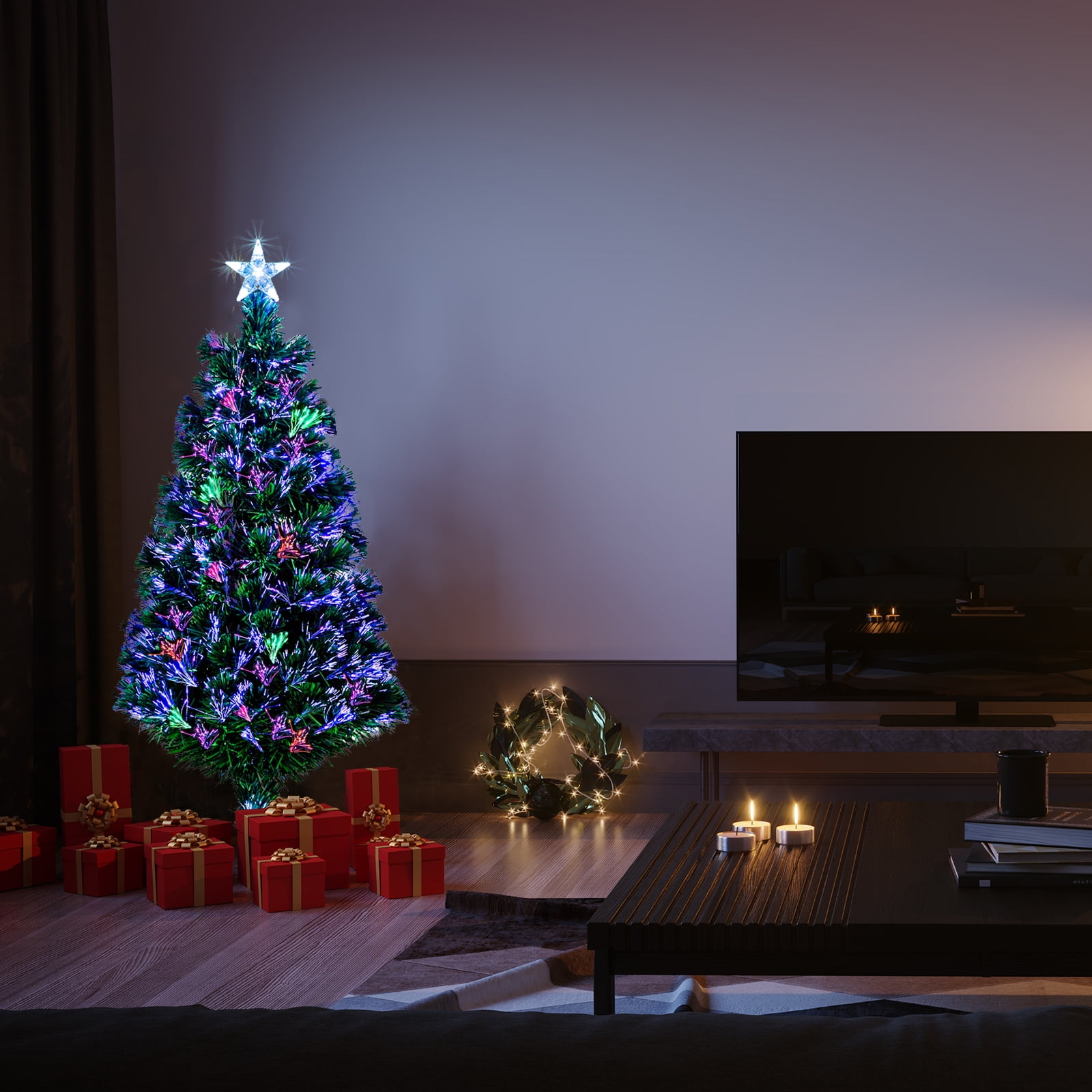 Zimtown 6ft Pre-Lit Artificial Christmas Tree, Green PVC Spruce, 230 ...