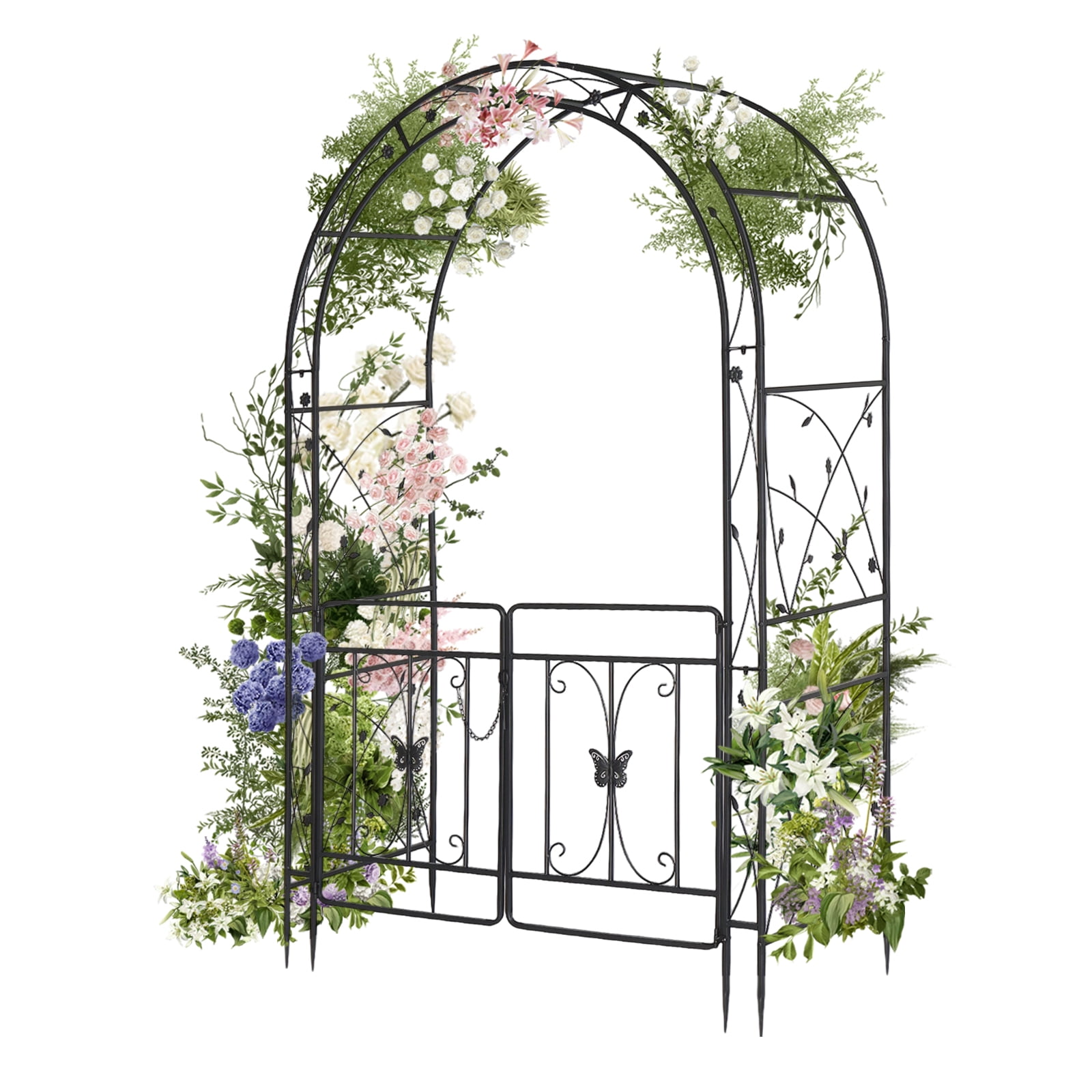 Zimtown 7FT Garden Arch Arbor with Entry Door, Heavy Duty Metal Arbour ...