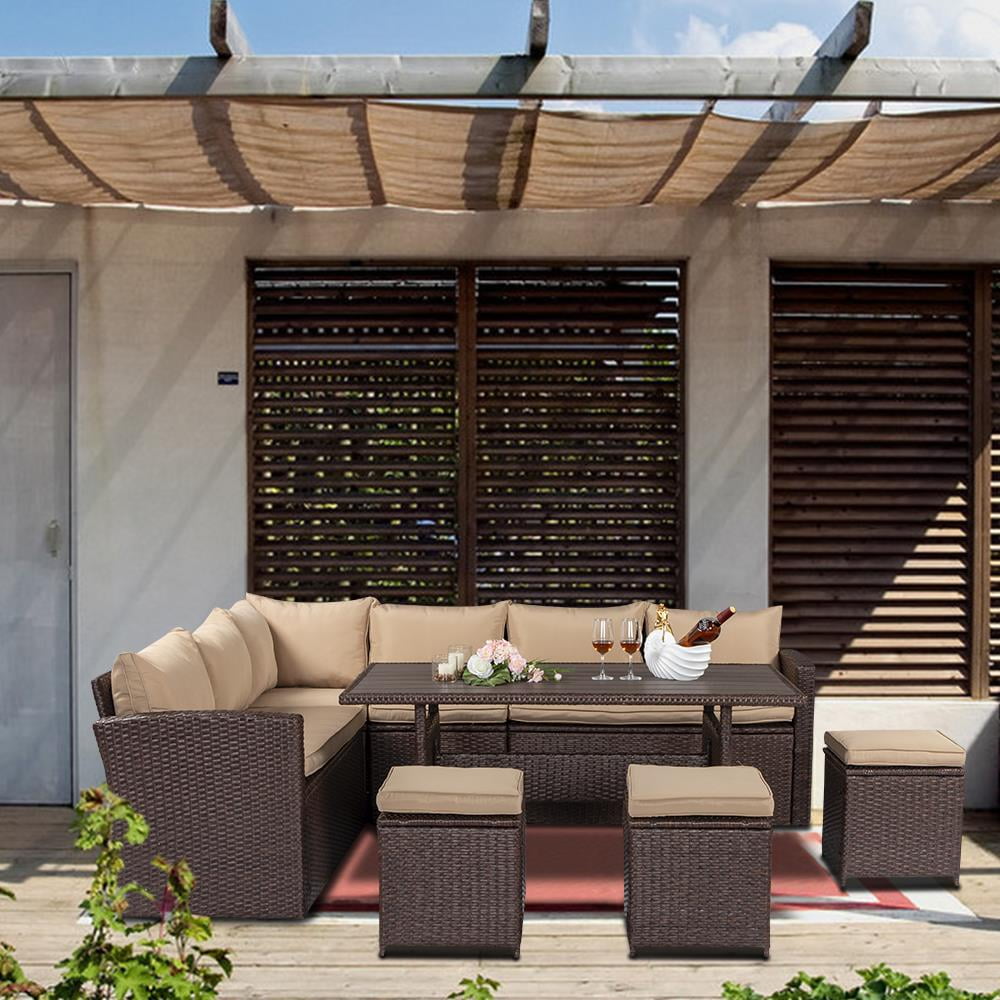 Zimtown 8-Piece Outdoor Wicker Rattan Couch Set, Brown Patio Dining ...