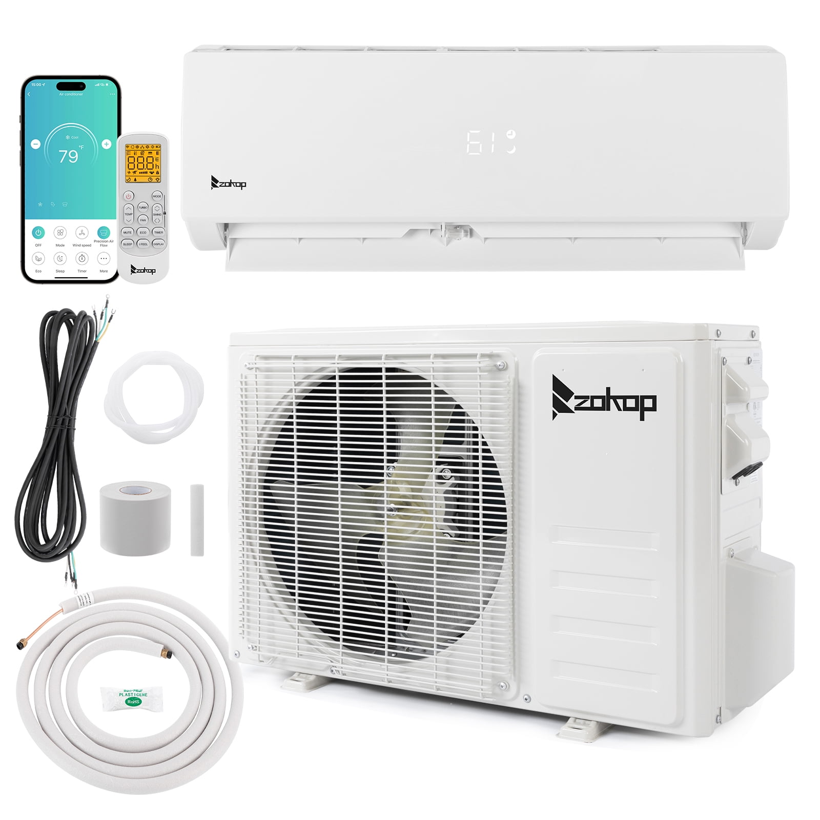Zimtown 9000 BTU Wifi Enabled 19 SEER Split Air Conditioner & Heater ...