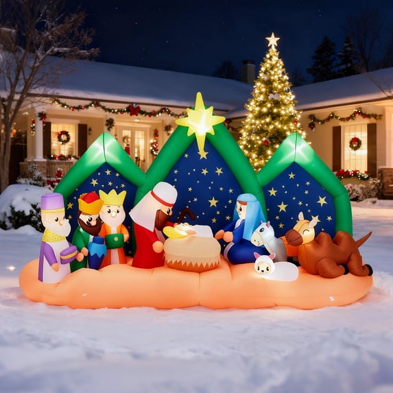 Zimtown 9FT Inflatables Nativity Scene Outdoor Christmas Decorations ...