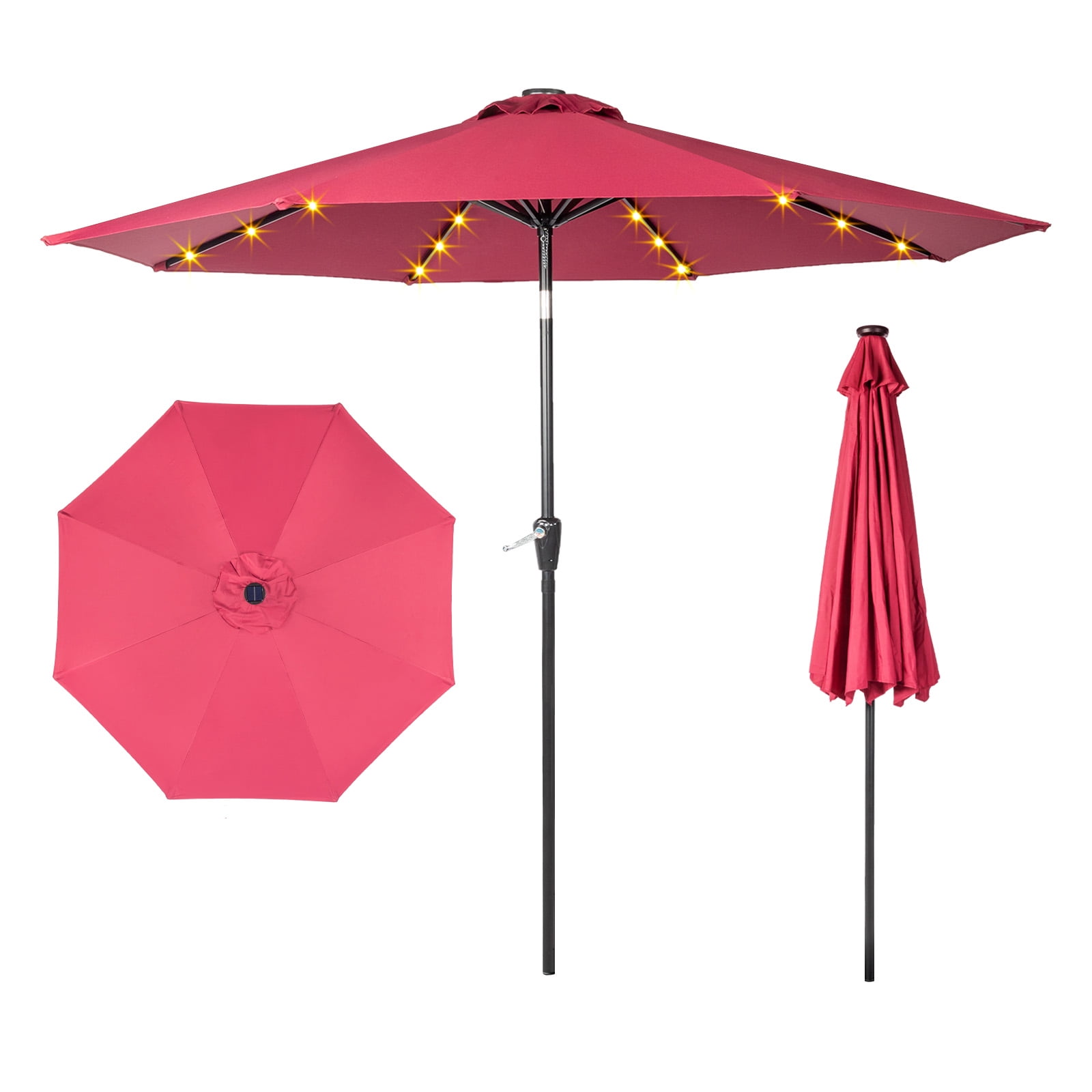Zimtown 9ft Solar LED Lighted Outdoor Umbrella w/ Tilt Adjustment, Fade ...