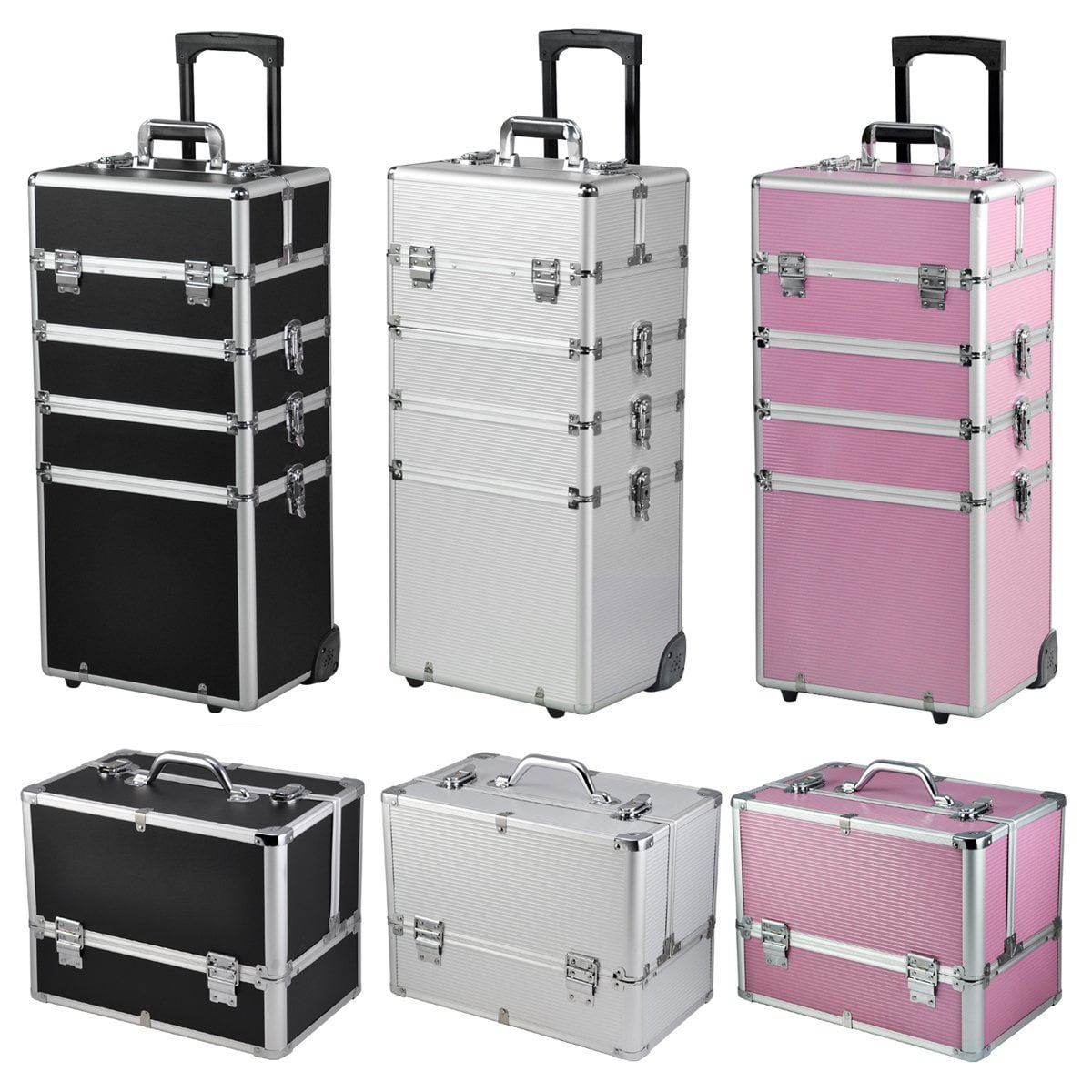 Zimtown 4-in-1 Aluminum Rolling Makeup Trolley Case, Lockable Salon ...