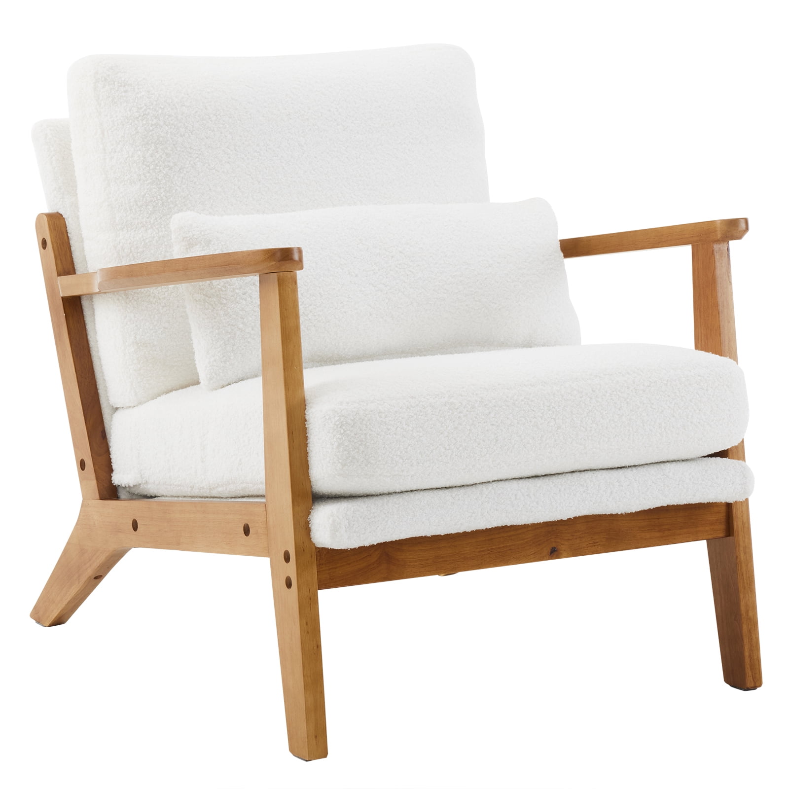 Zimtown Arm Chair, Modern Walnut Oak Accent Chair, Upholstered Teddy ...