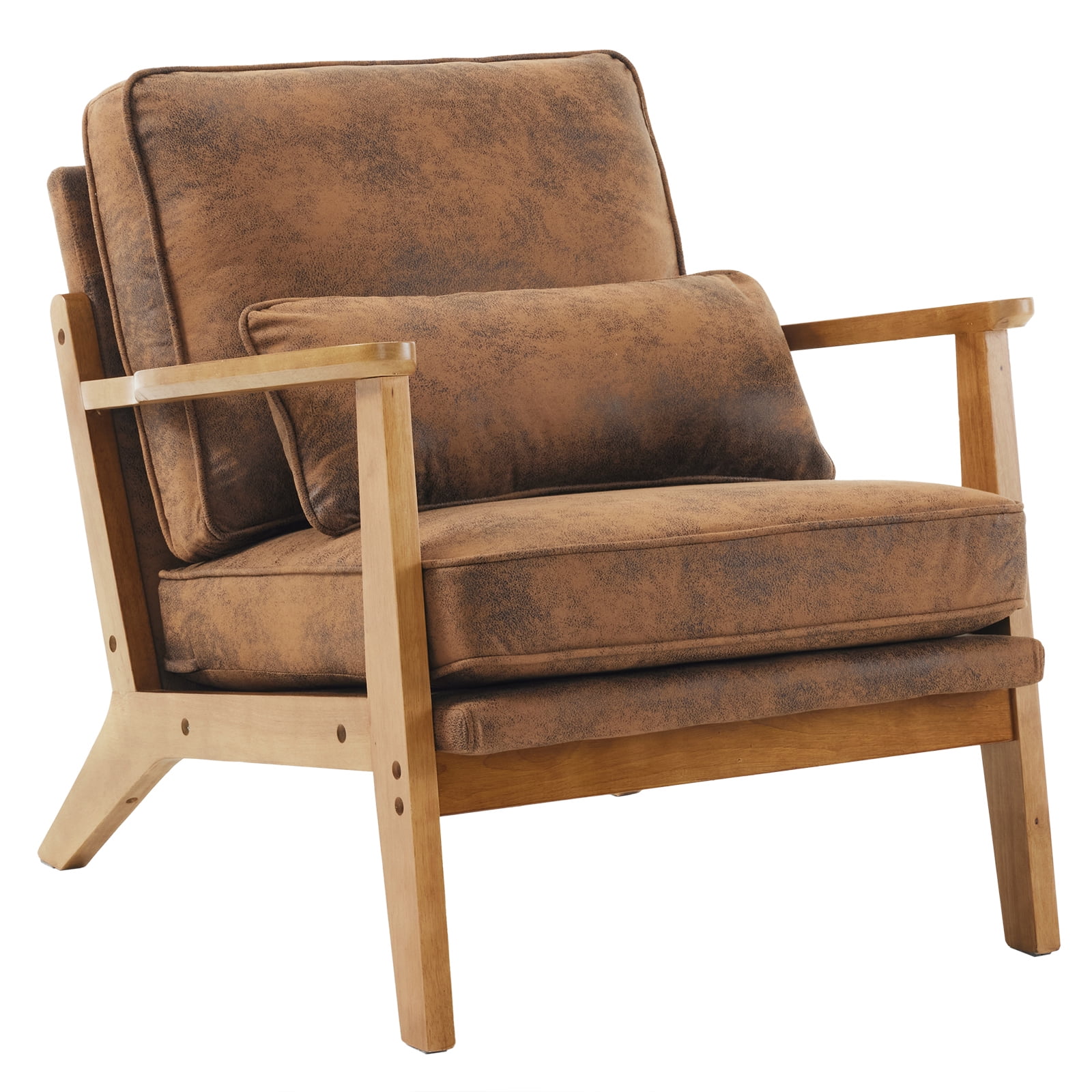 Zimtown Arm Chair, Solid Oak Wood Accent Chair, Upholstered Orange ...