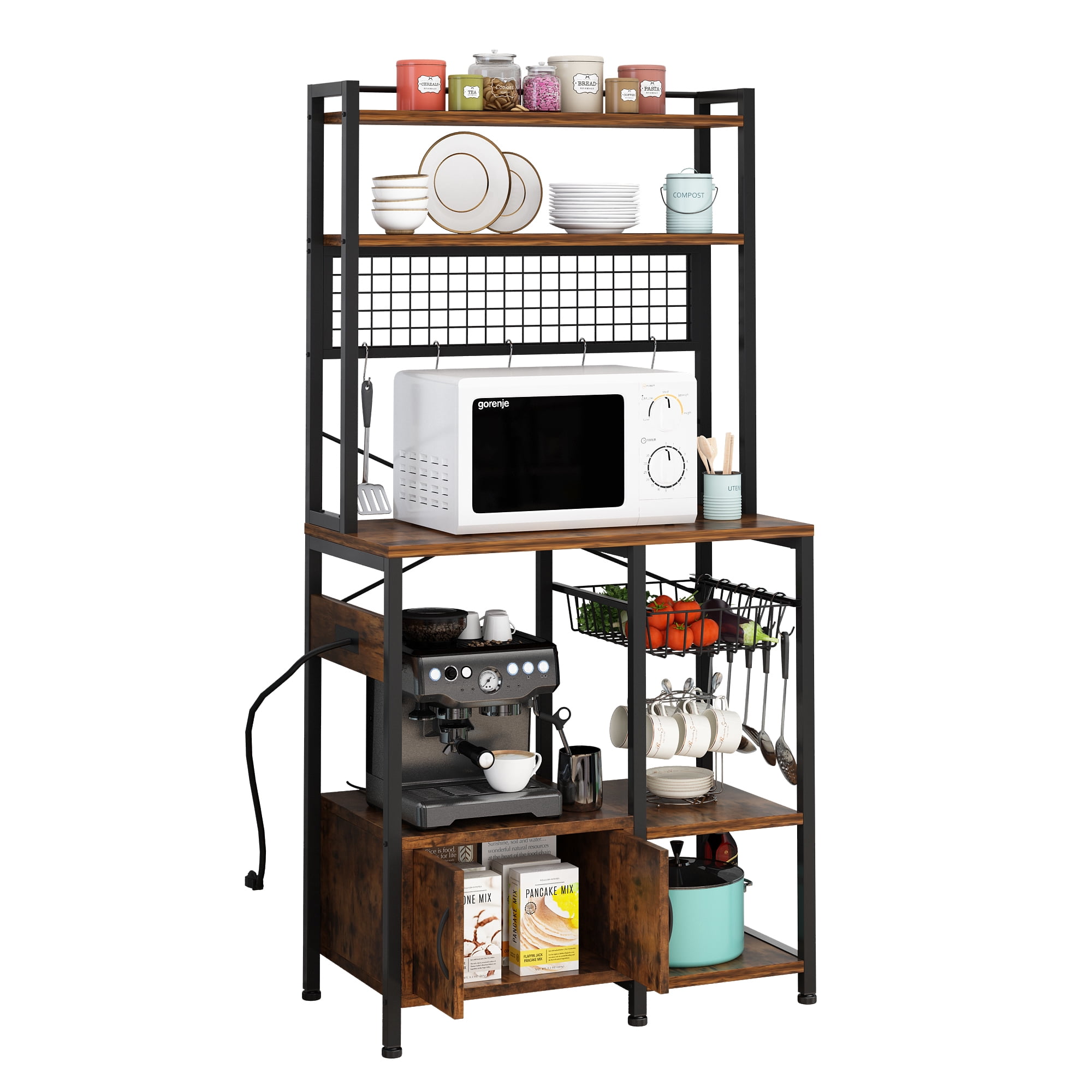 Zimtown Bakers Racks for Kitchen with Cabinet Power Outlet, Microwave ...