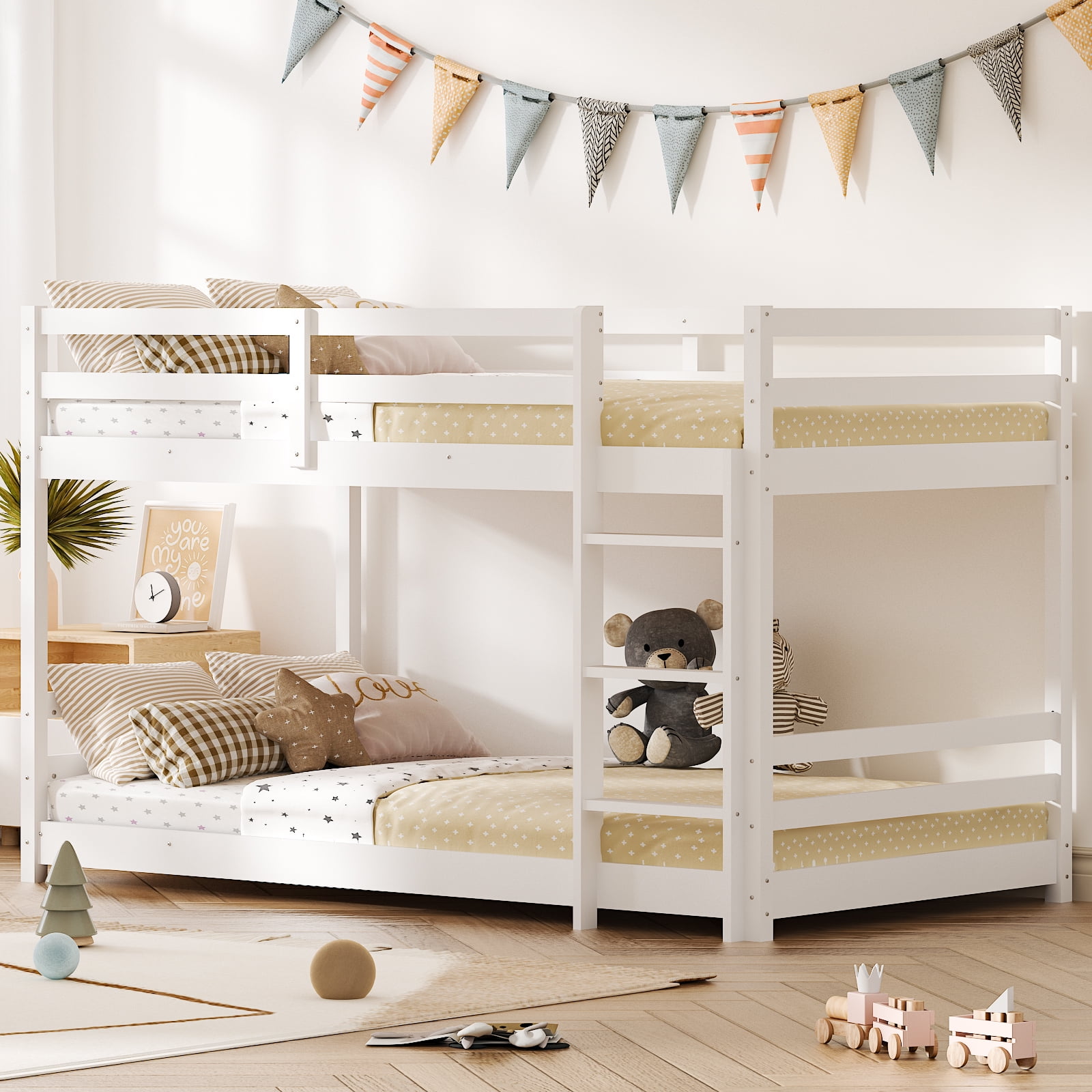 Zimtown Bunk Bed Twin Over Twin,Kids Low Floor Bunk Bed with Guard ...