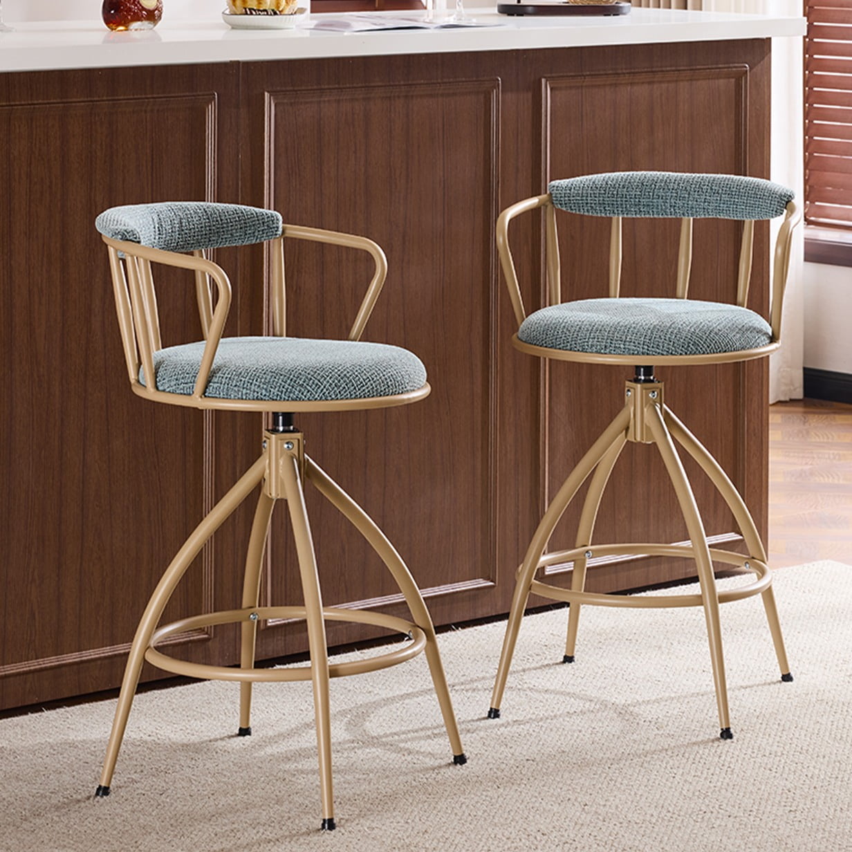 Zimtown Chenille Swivel Bar Stools Set of 2, 26'' Modern Padded Counter ...