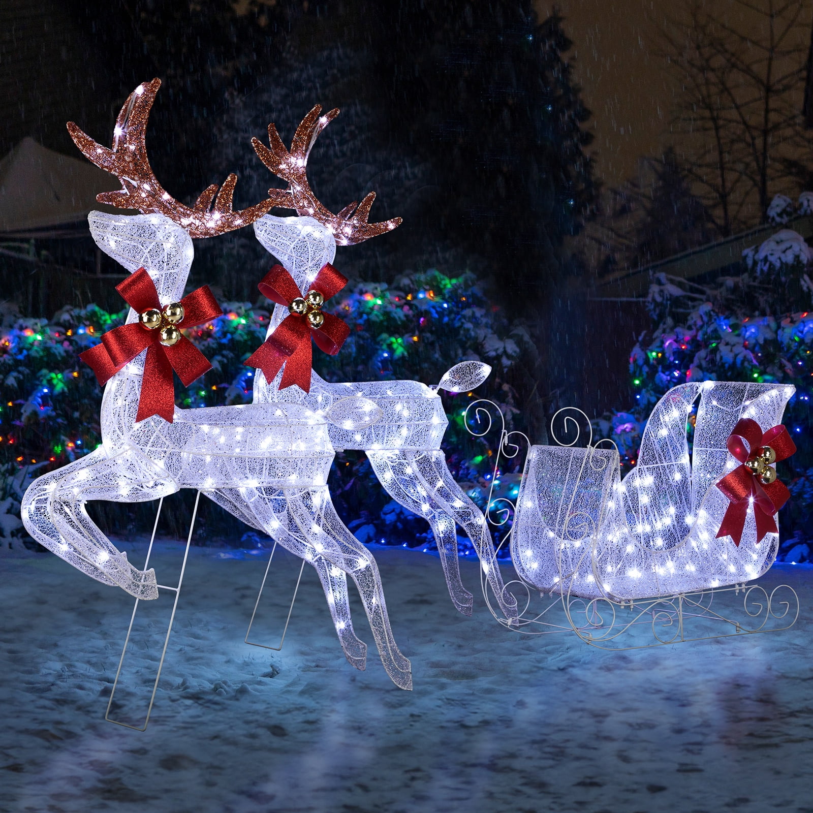 Zimtown Christmas Reindeer Set Lighted Outdoor Christmas Deer ...
