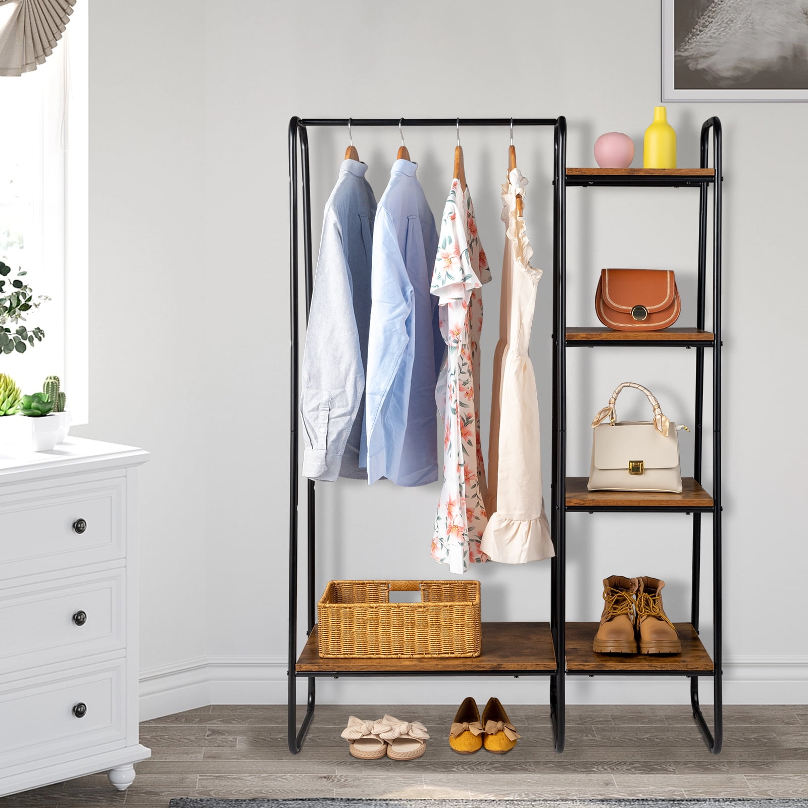 Zimtown Clothing Rack with 4 Tiers Storage Shelves Heavy Duty Garment ...