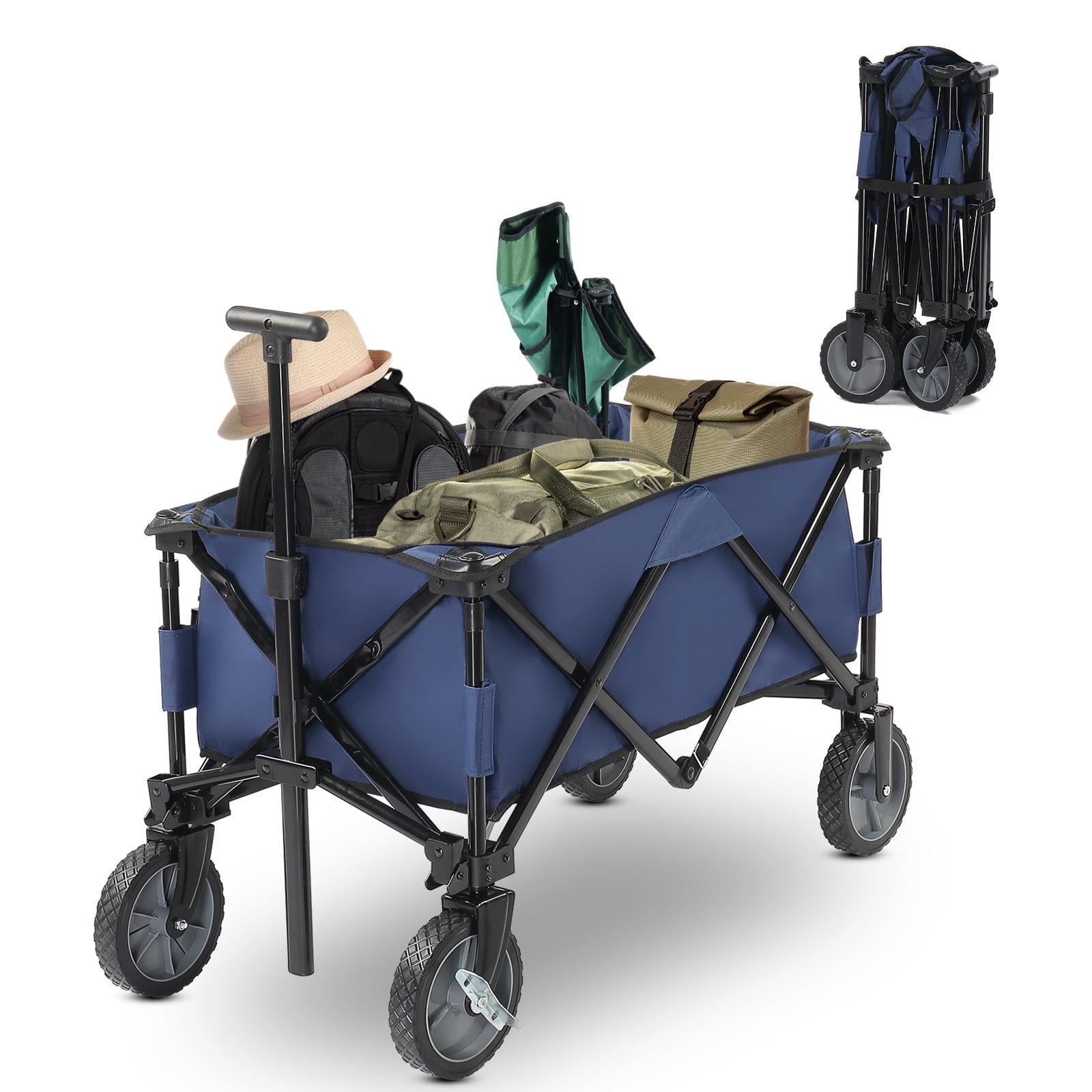 Zimtown Collapsible, Foldable Utility Wagon Cart with Wheels, Blue ...