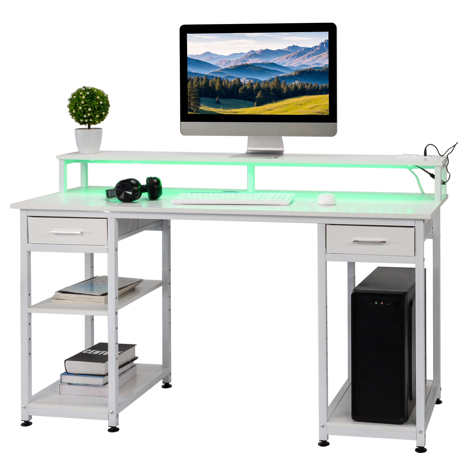 Zimtown Computer Desk with 2 Power Outlets&USB, Adjustable Lighted ...