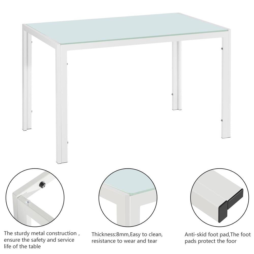 Zimtown Modern White Dining Room Table, Small Kitchen Table with Glass ...