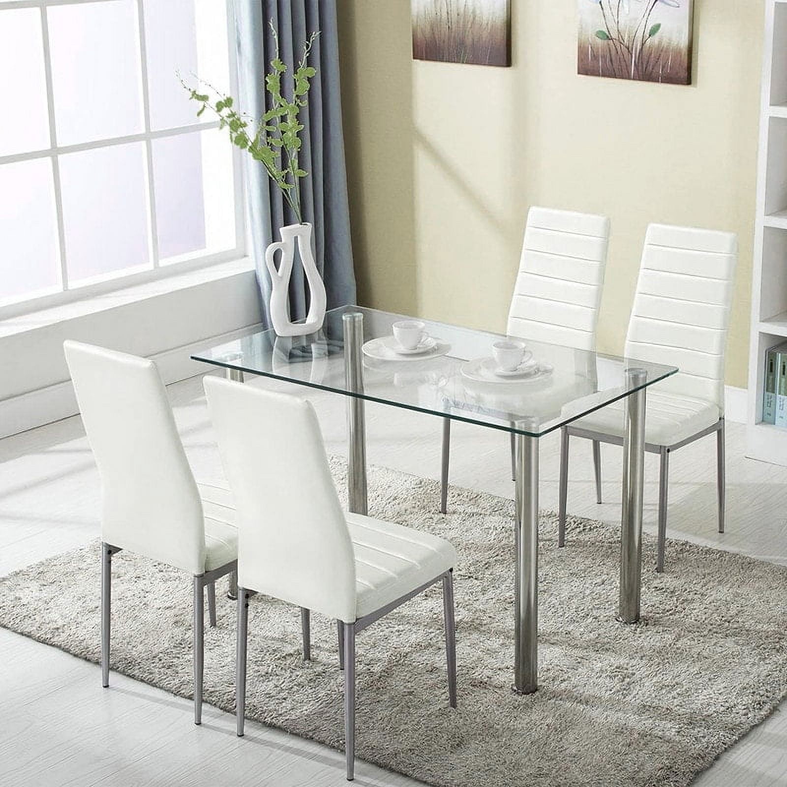 Zimtown Faux Leather and Glass 5-piece Kitchen Dining Set Faux Leather ...