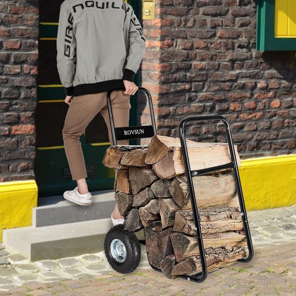 Zimtown Firewood Carrier Log Rack Dolly Cart Wood Mover Hauler 220 lb ...