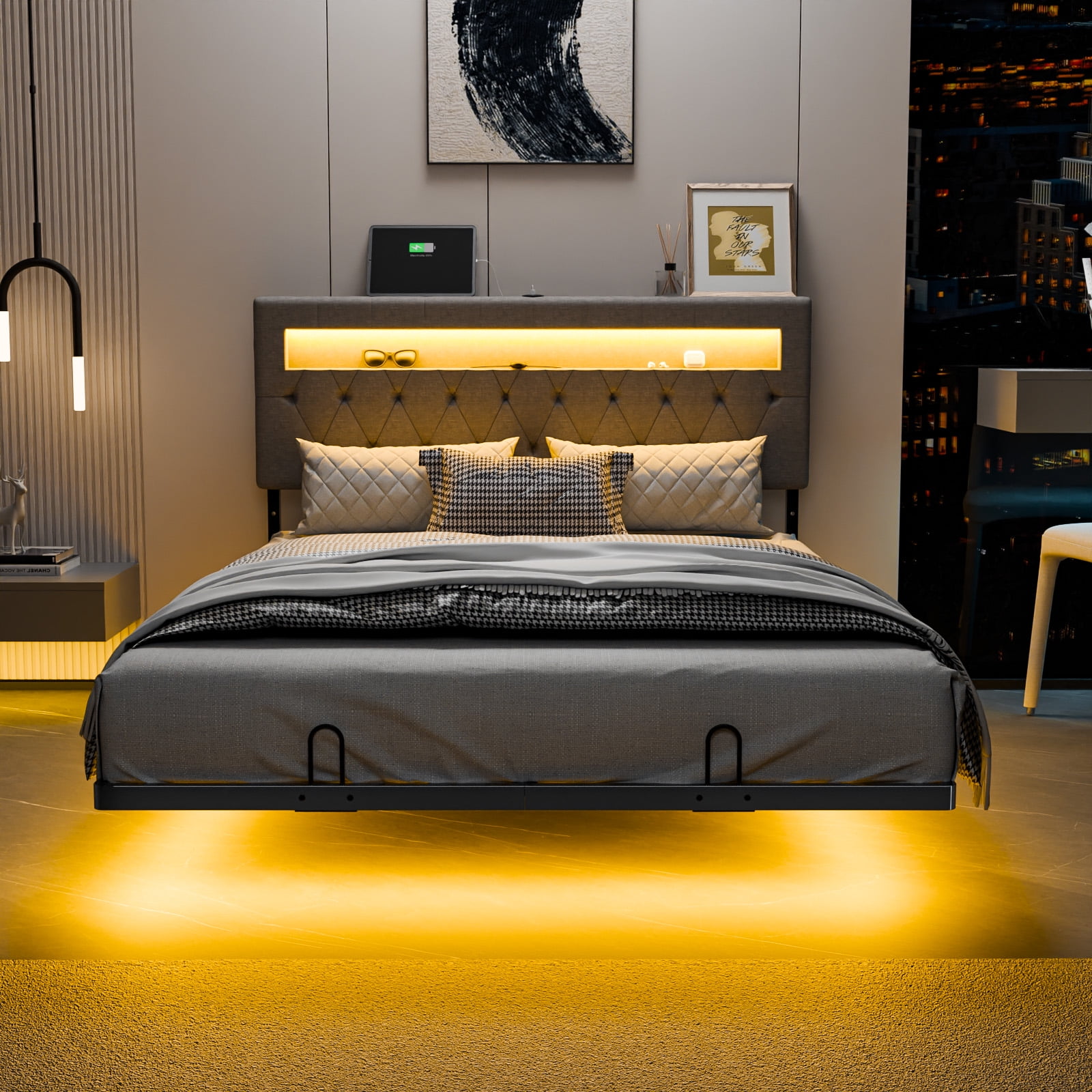 Zimtown Floating Bed Frame Full Size Metal Platform Bed for Bedroom, No ...