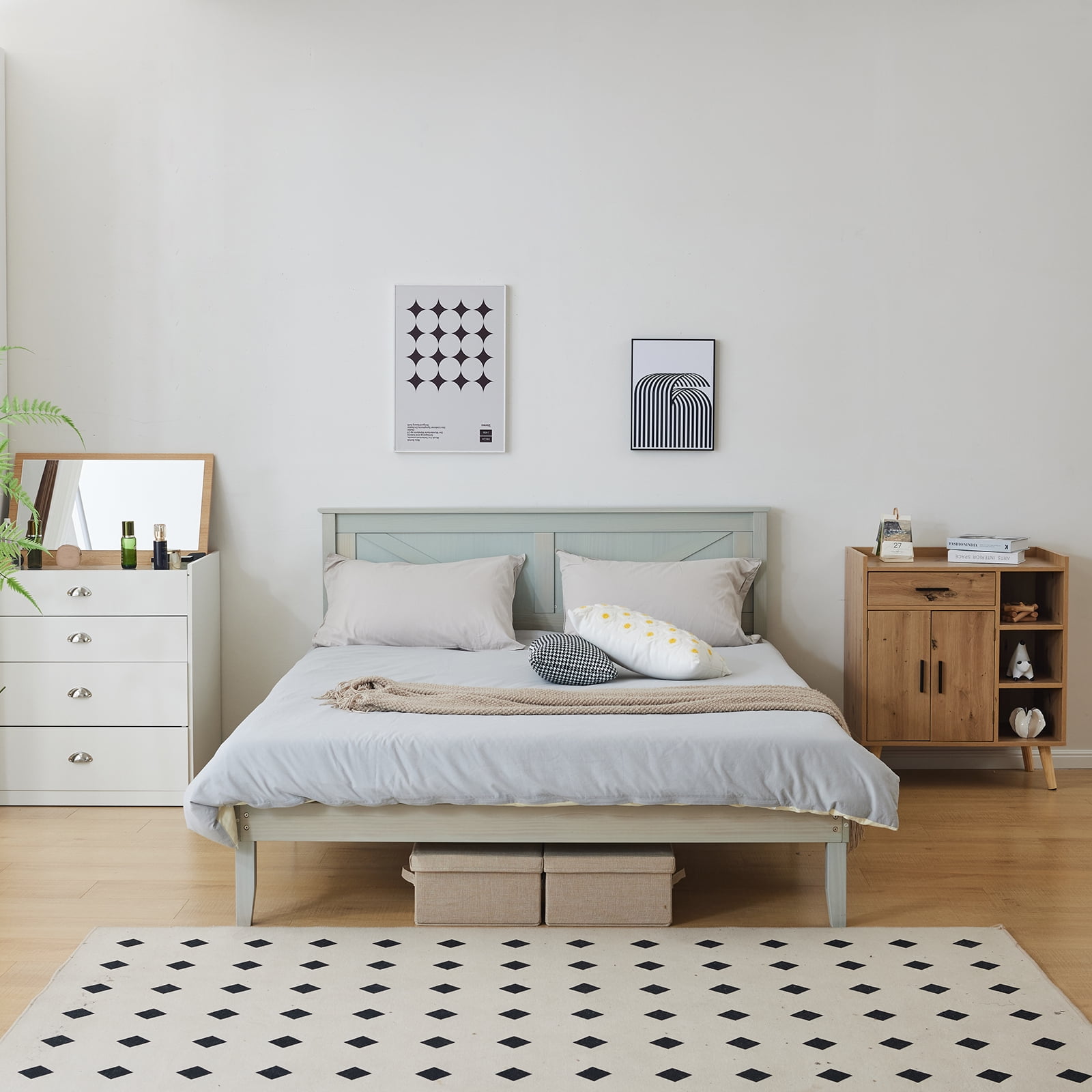 Zimtown Full Bed Frame,Solid Pine Wood Full Platform Bed Frame, Bedroom ...