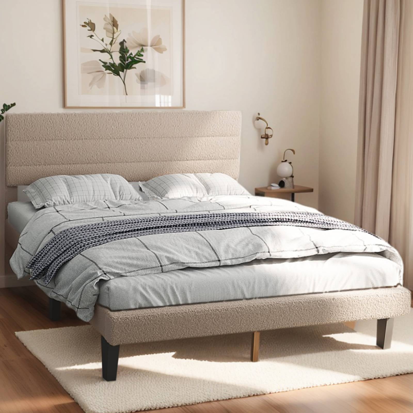 Zimtown Full Platform Upholstered Bed Frame with Soft Adjustable ...