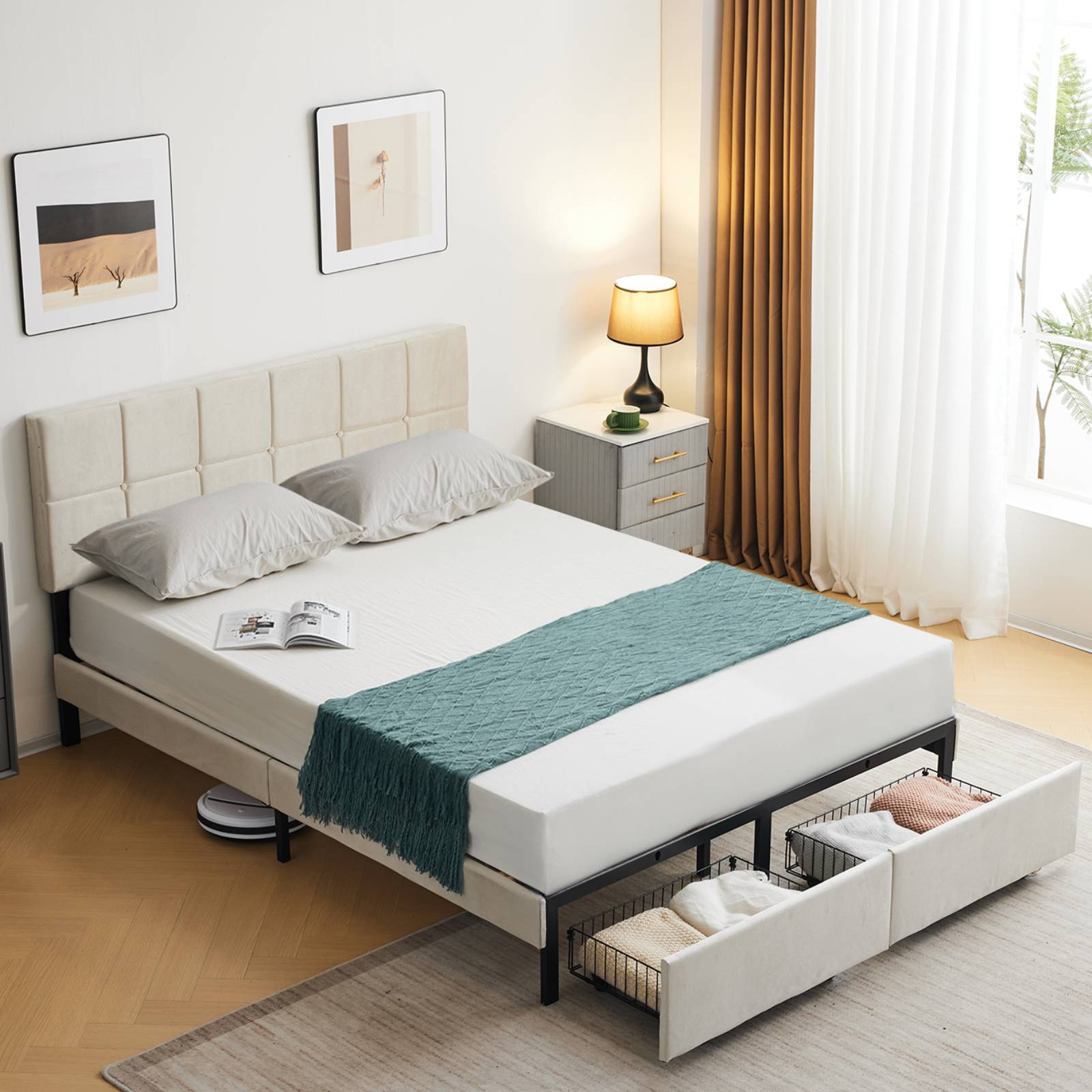 Concord Platform Bed with Flat Panel Foot Board and 2 Urban Bed Drawers ...