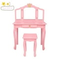 Zimtown Girls Crown Style Wooden Makeup Desk w/ Mirror,Stool,Drawer ...