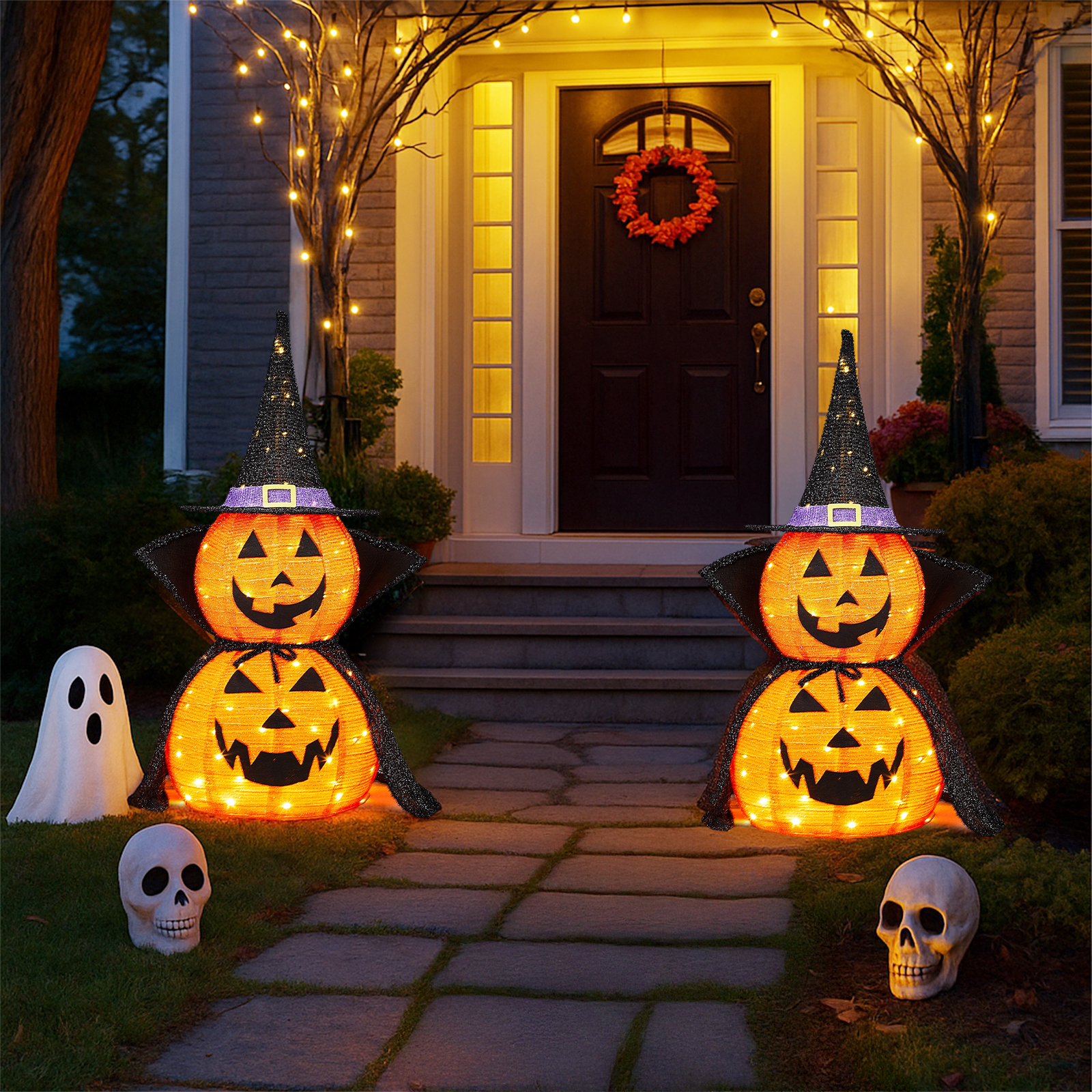 Zimtown Halloween Pumpkin 3 FT Halloween Outdoor Decor 2Pcs Lighted ...