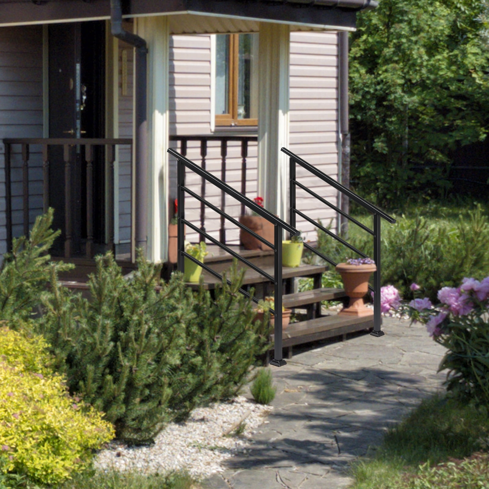Zimtown Outdoor Handrails for 1-3 Steps, Adjustable Black Wrought Iron ...