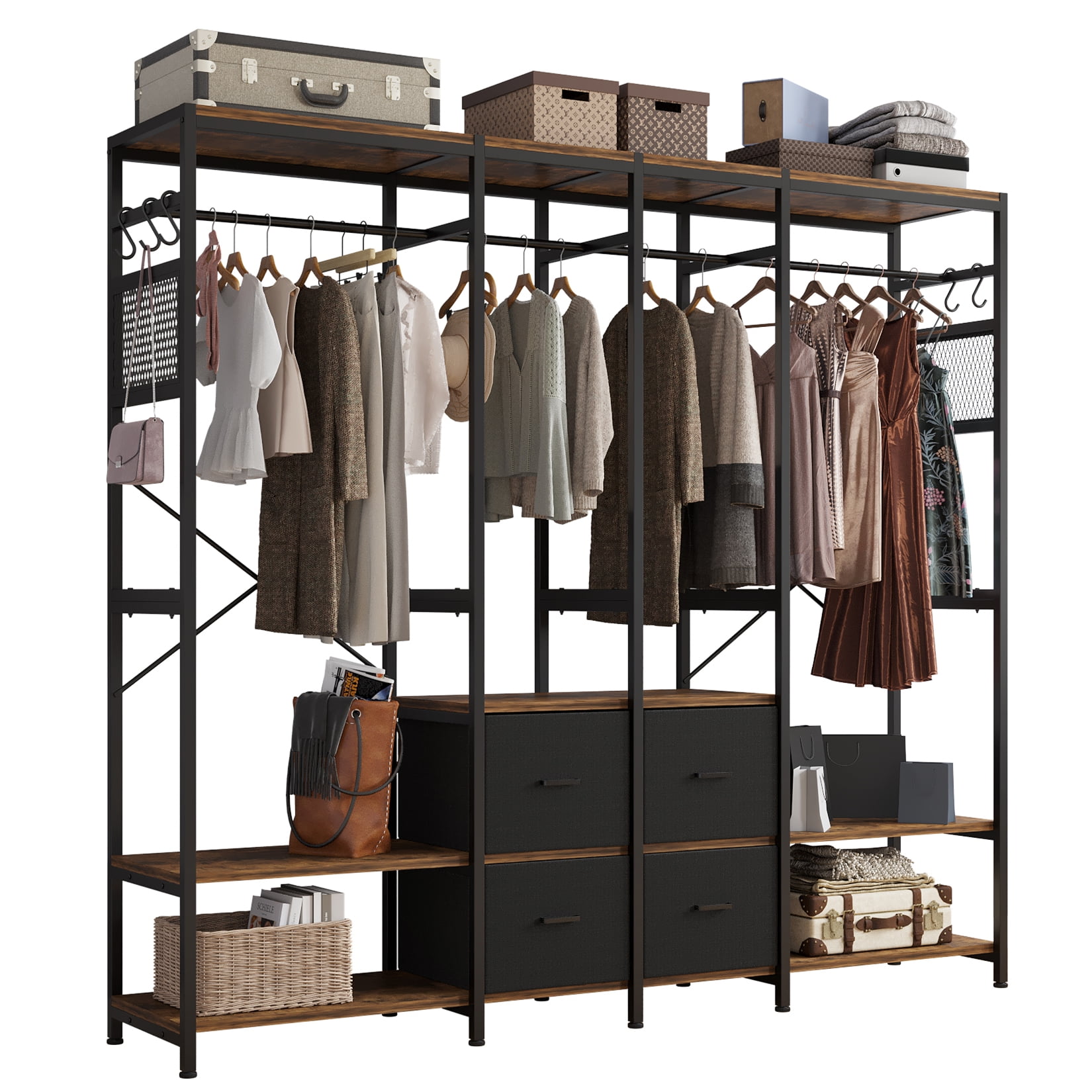 Zimtown Heavy Duty Metal Clothes Rack with Shelves, 4 Drawers, Vintage ...