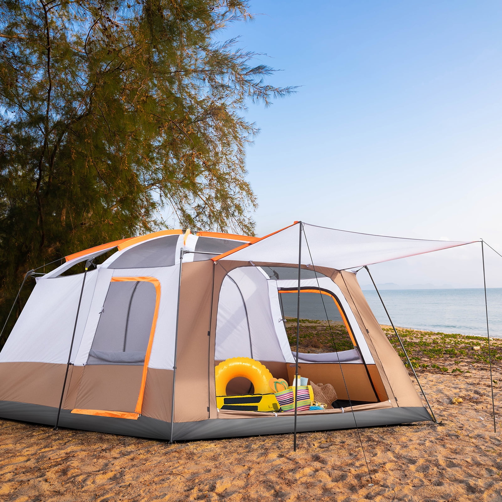 Zimtown Three Room Instant Tent, Large Water Resistant 12 Person Family ...