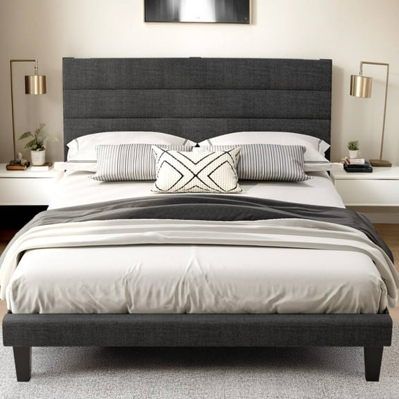 MAYEERTY Queen Size 1100 LBS Heavy Duty Solid Wood Bed Frame Mattress ...