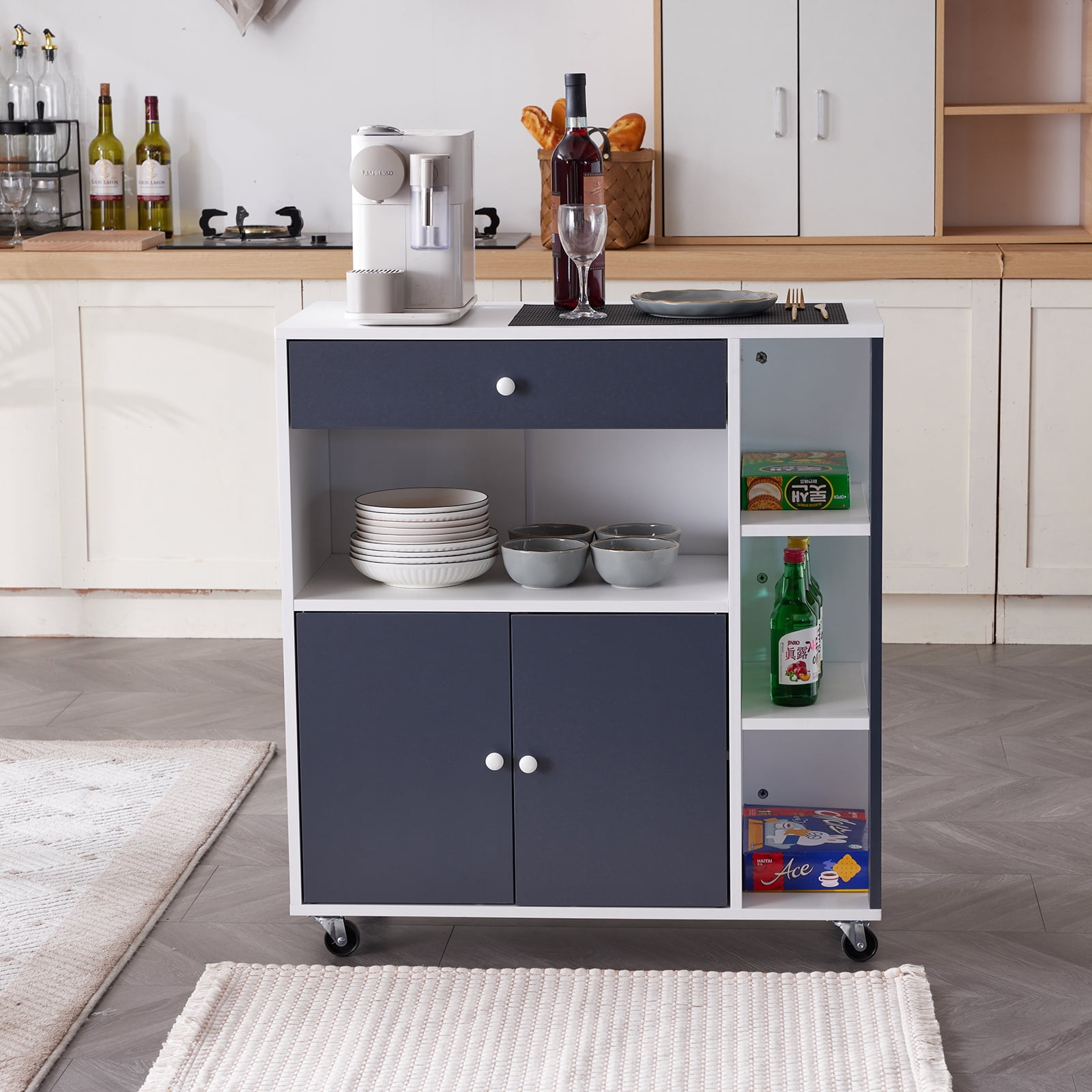 Zimtown Kitchen Trolley Cart, Rolling Wood Storage Cabinet with 5 ...