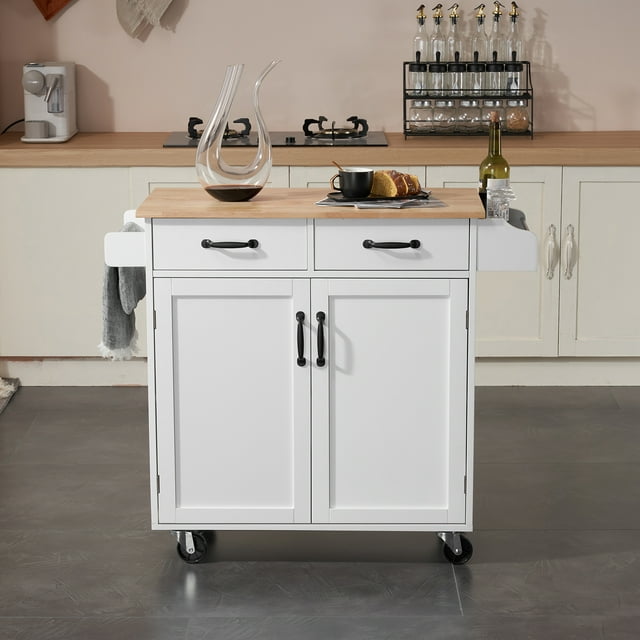Zimtown Portable Kitchen Trolley, Rolling Wood Cabinet with Shelves ...