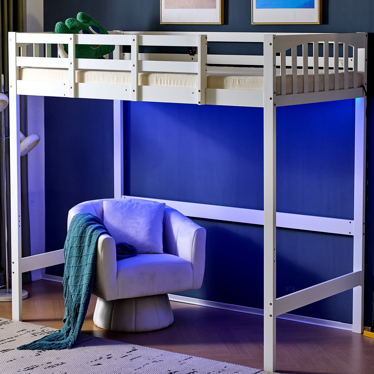 Zimtown Loft Bed Full Size with USB Charging Station/LED, Solid Wood ...